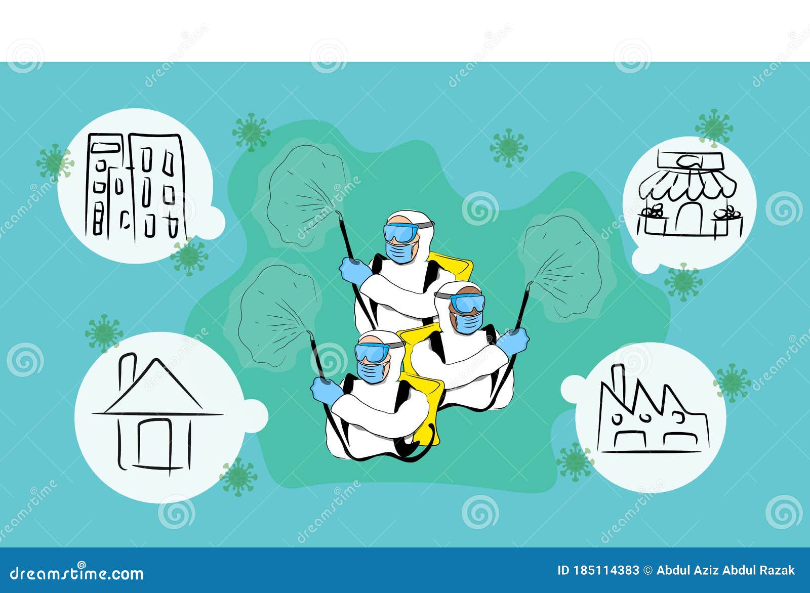 Illustration Vector Covid 19 Pandemic Frontliner Wearing Ppe Sanitizing ...
