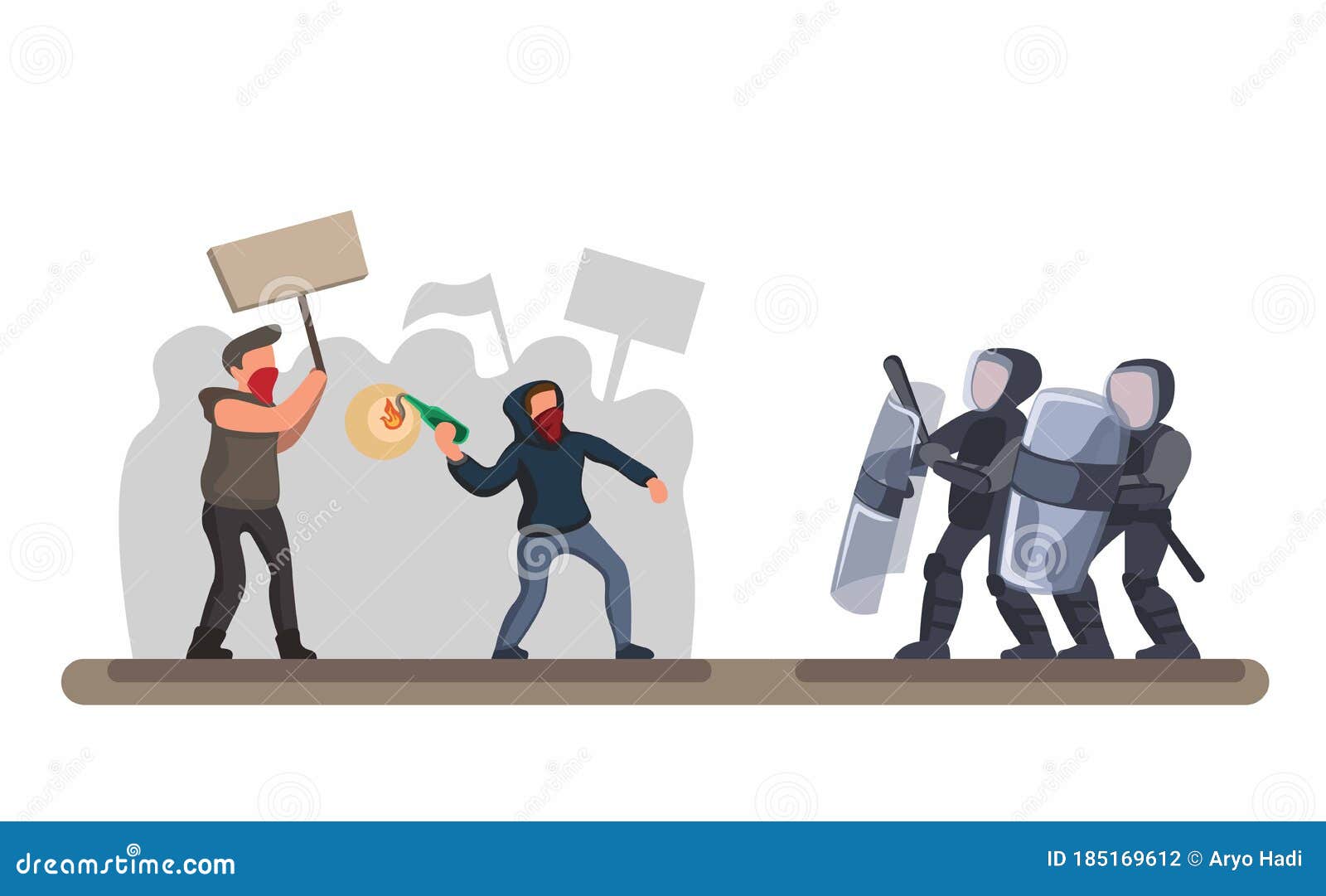 Protesting Crowd Against Police, Man Wear Hoodie and Mask Throwing ...