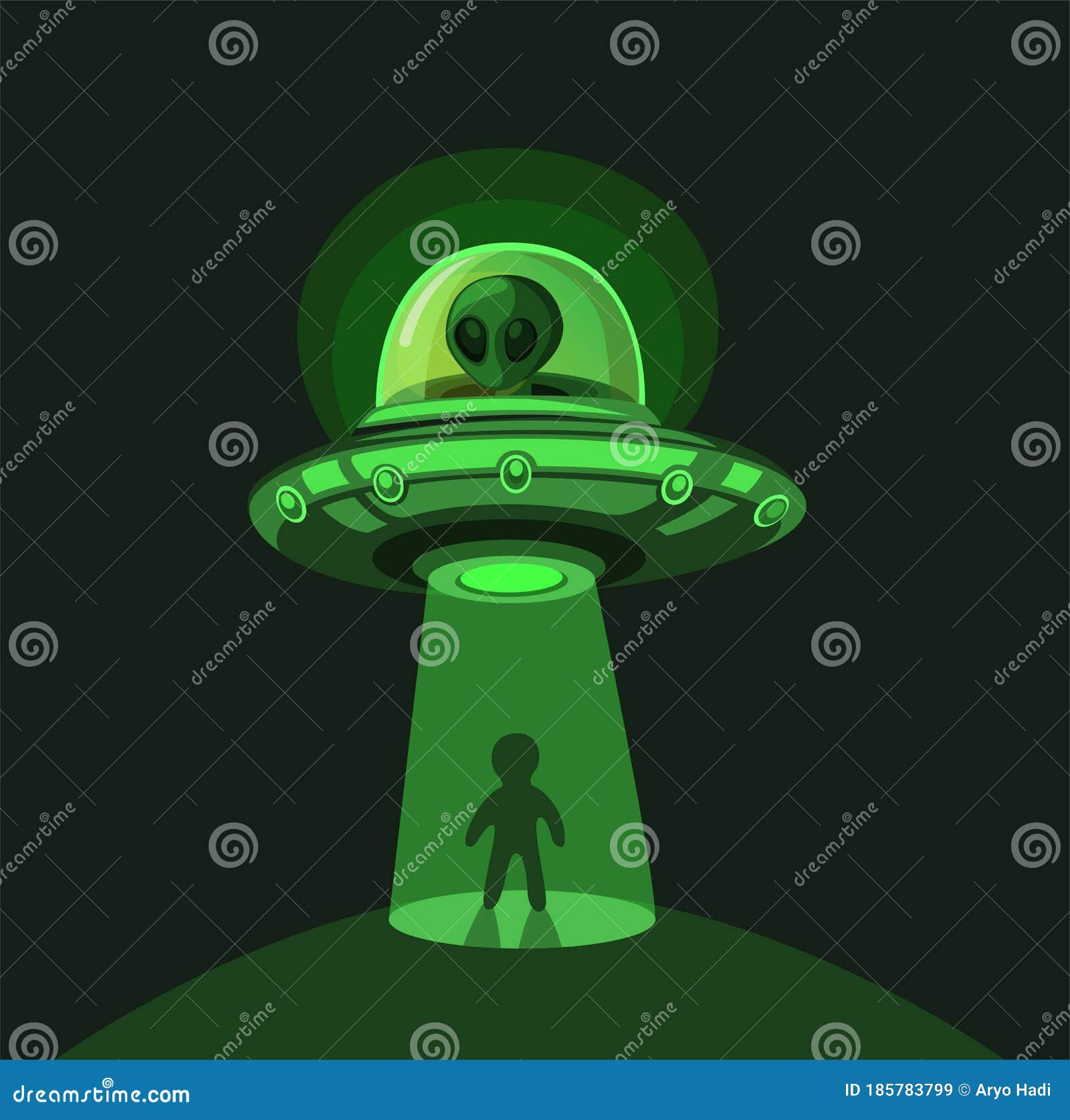 Alien Invasion On Earth. Flying Ufo Abduction With Light Beam At Night ...