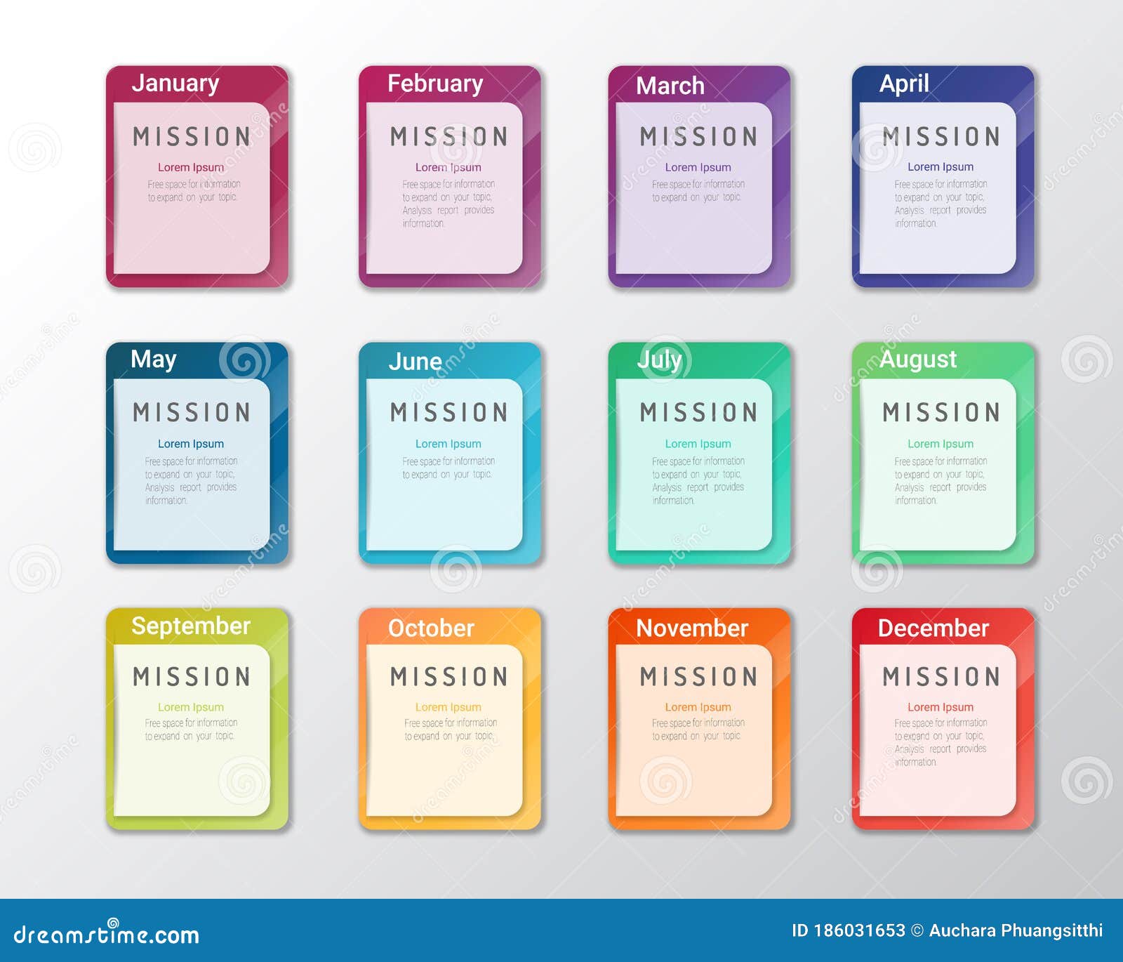 Colorful Template for Presentation with 12 Months Stock Vector ...