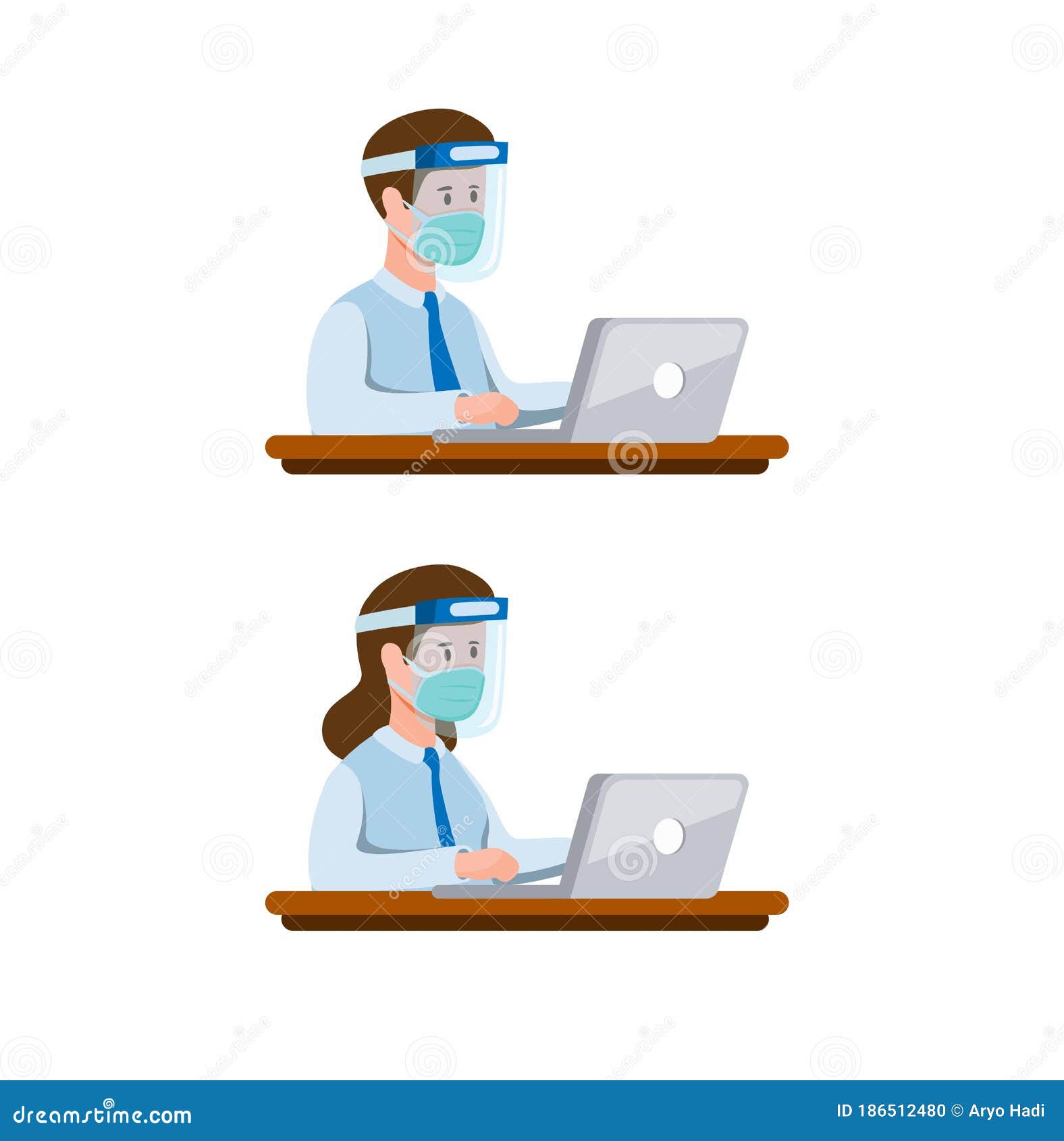 Man and Women Office Worker Wearing Face Shield and Mask, New Normal ...