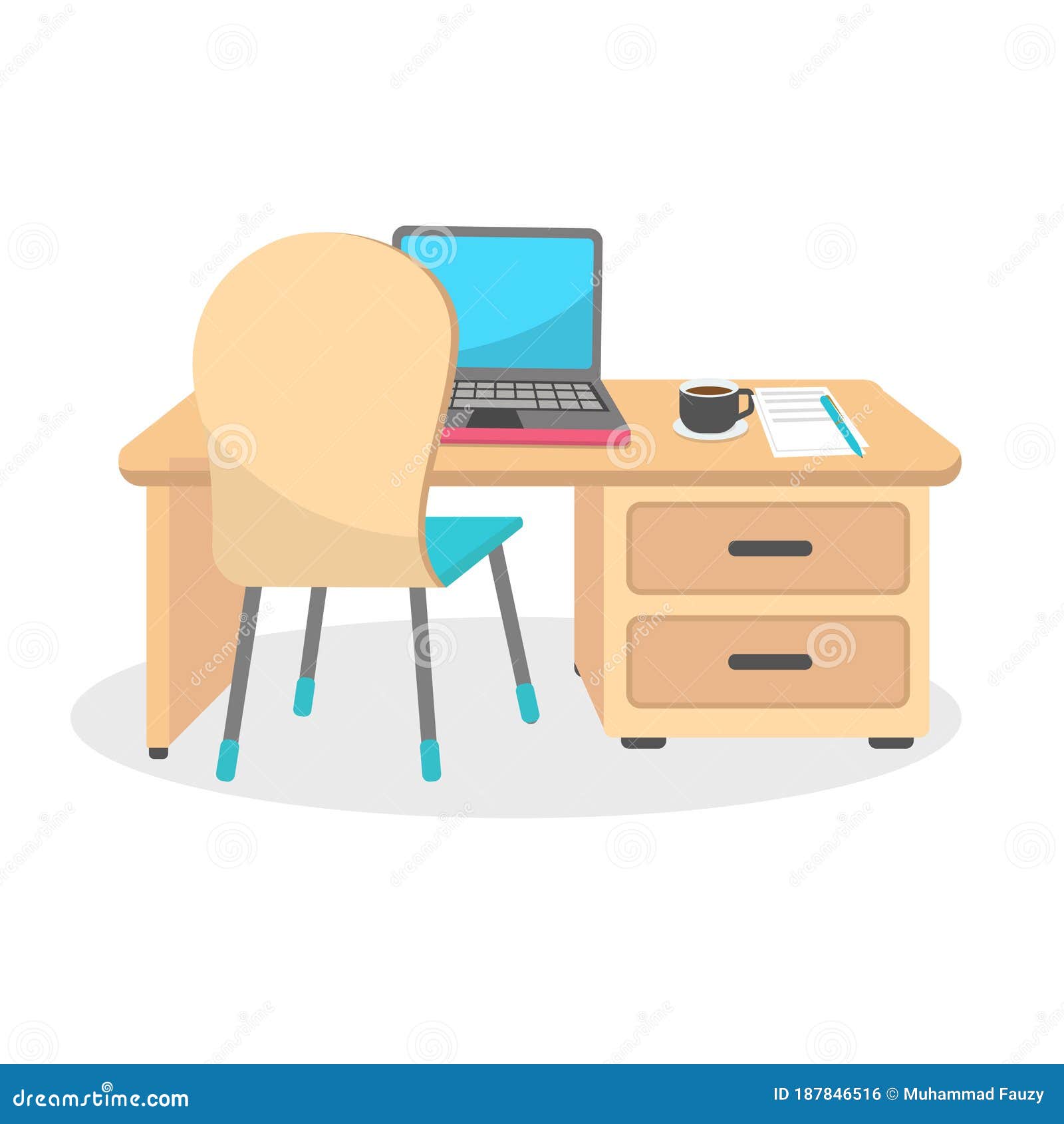 Office Desk Illustration in Flat Design Stock Vector - Illustration of ...