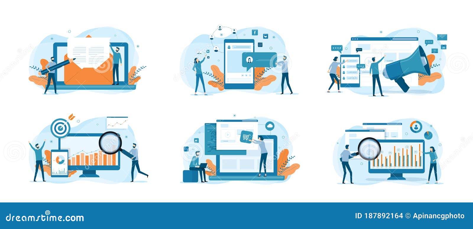 Flat Illustration Concept Design Bundle Set Digital Marketing Process ...