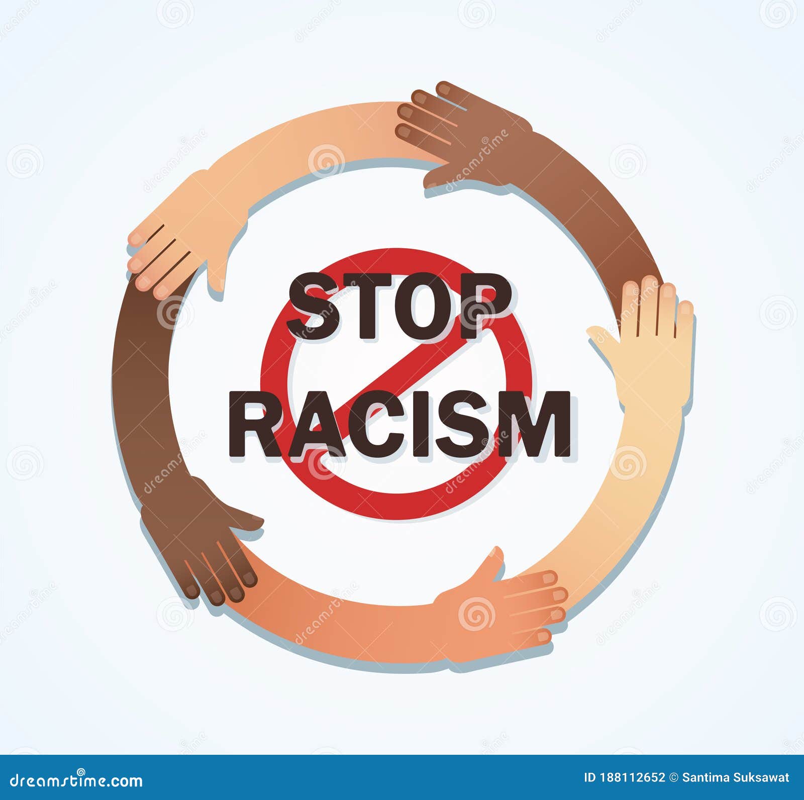 Many Hands of Different Races Together in a Circle. Stop Racism Stock ...