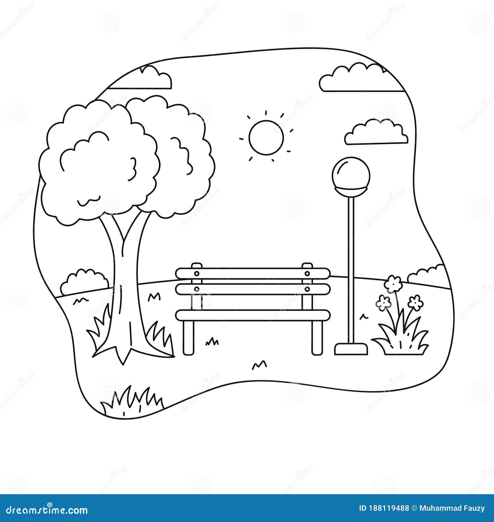 Park Illustration in Line Hand Drawn Design Stock Vector - Illustration ...