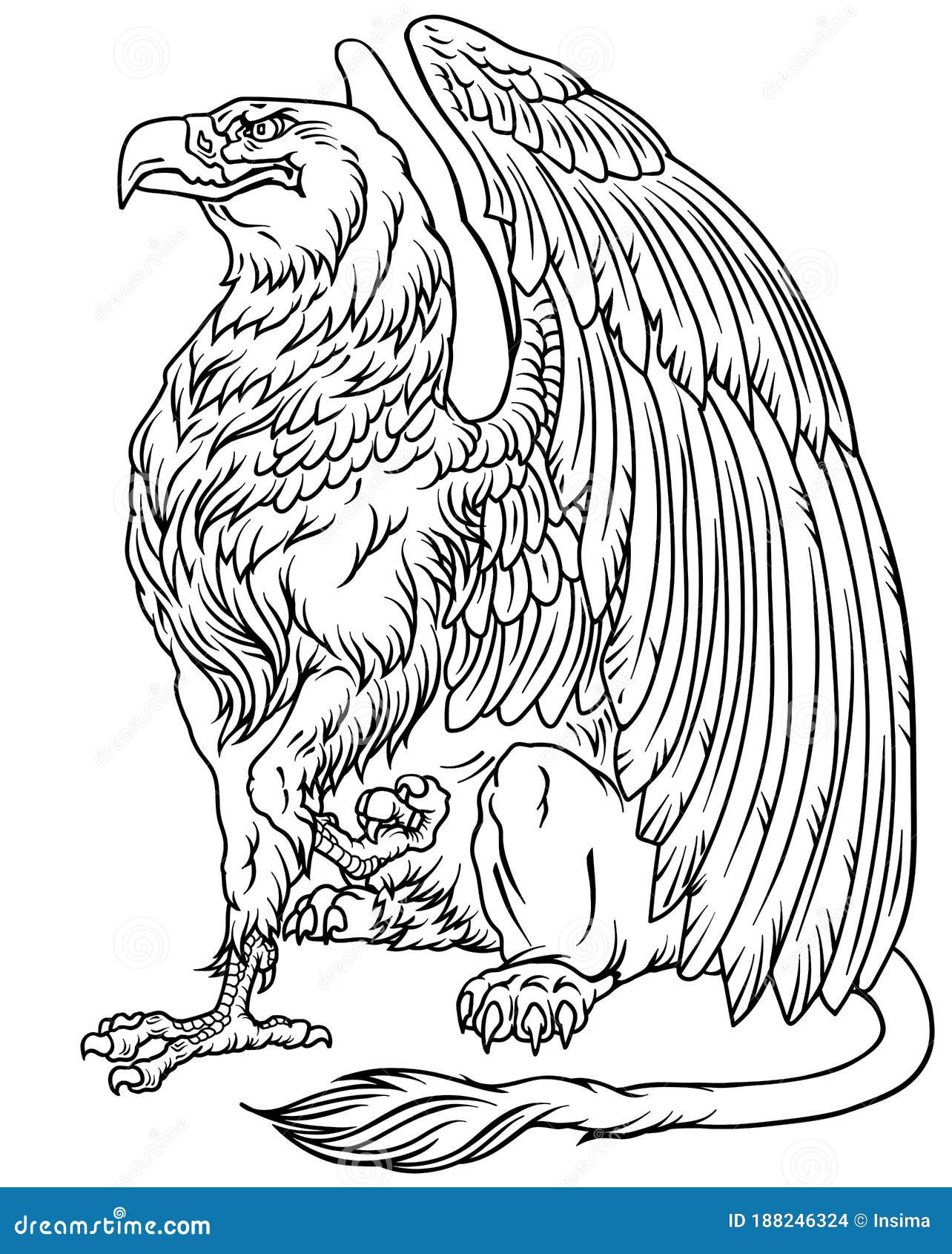 Sitting Griffin Or Griffon. Mythological Creature Cartoon Vector ...