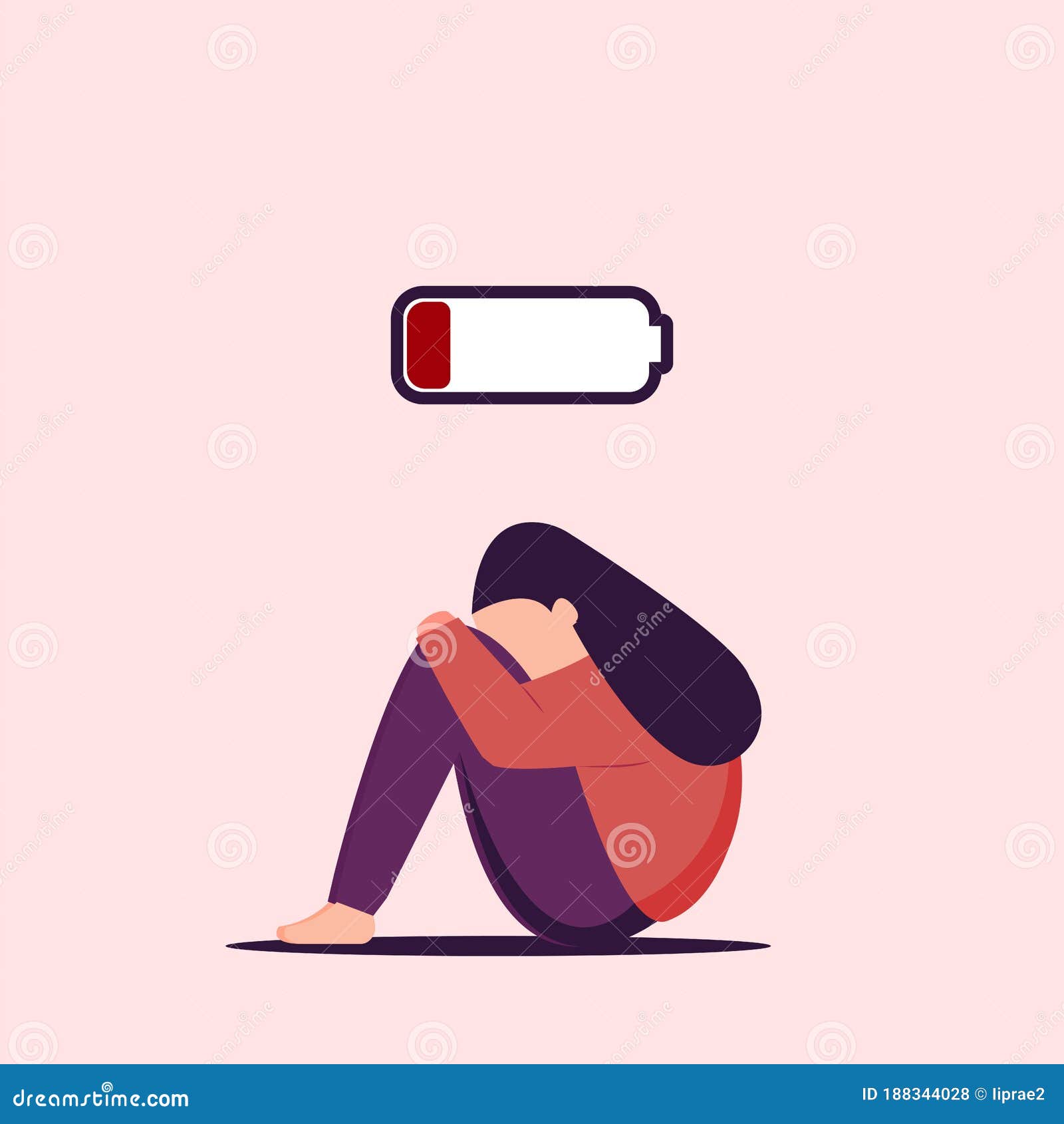 Low Power Young Woman. Battery Off, Fatigue Female. Sadness,crying Lady ...