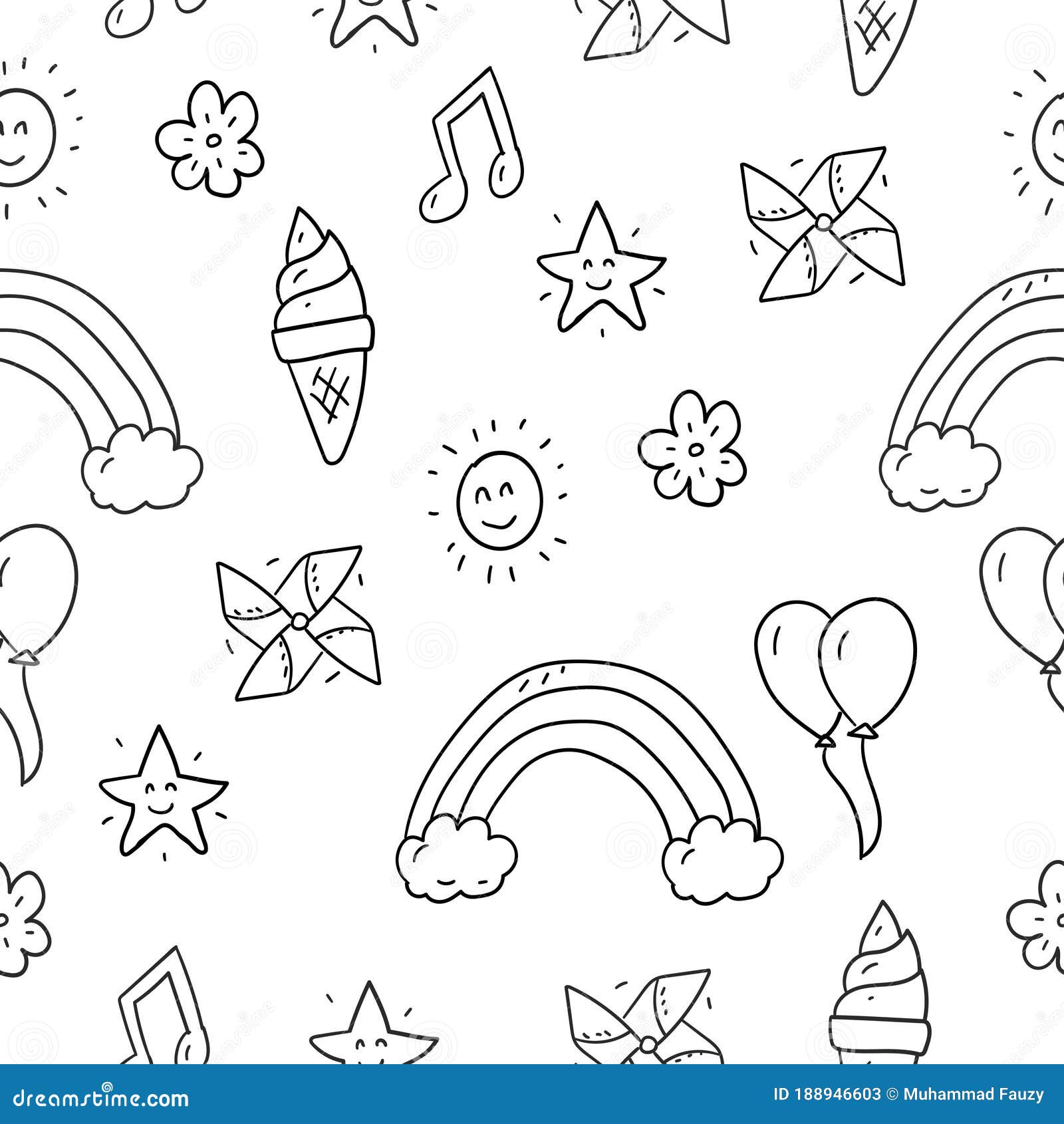 Seamless Doodle Pattern with Fun Theme Stock Vector - Illustration of ...