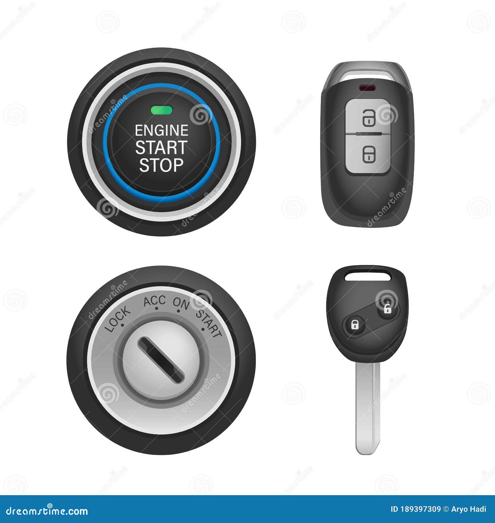 Keyless and Keyhole Car with Remote Key Icon Set. Start Stop Engine ...
