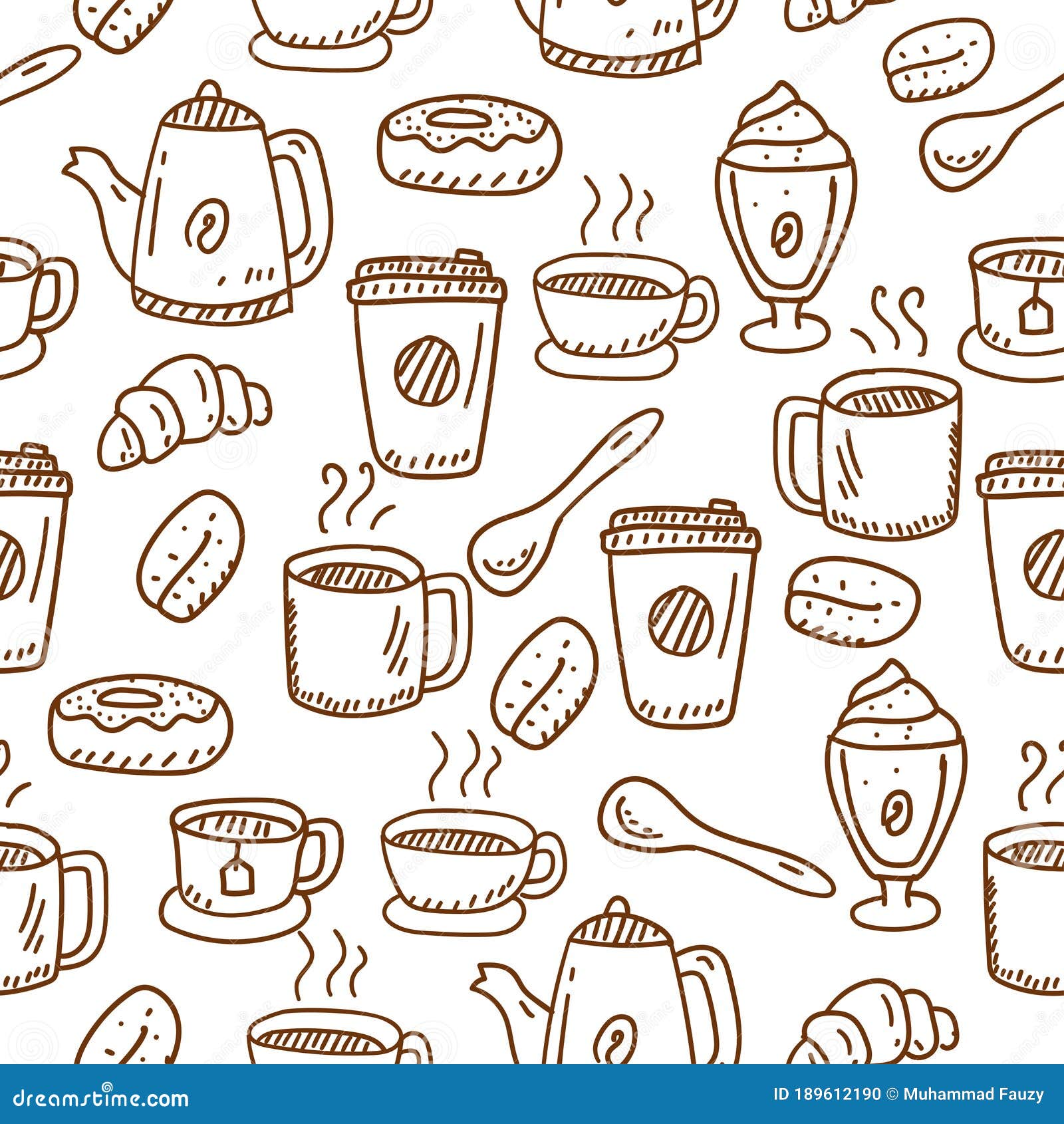 Coffee Seamless Pattern Draw in Doodle Style Stock Vector ...