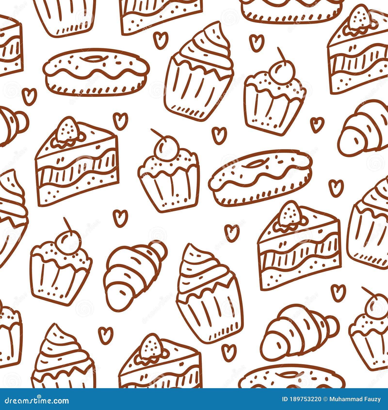 Cakes Doodle Pattern with Brown Style Stock Vector - Illustration of ...