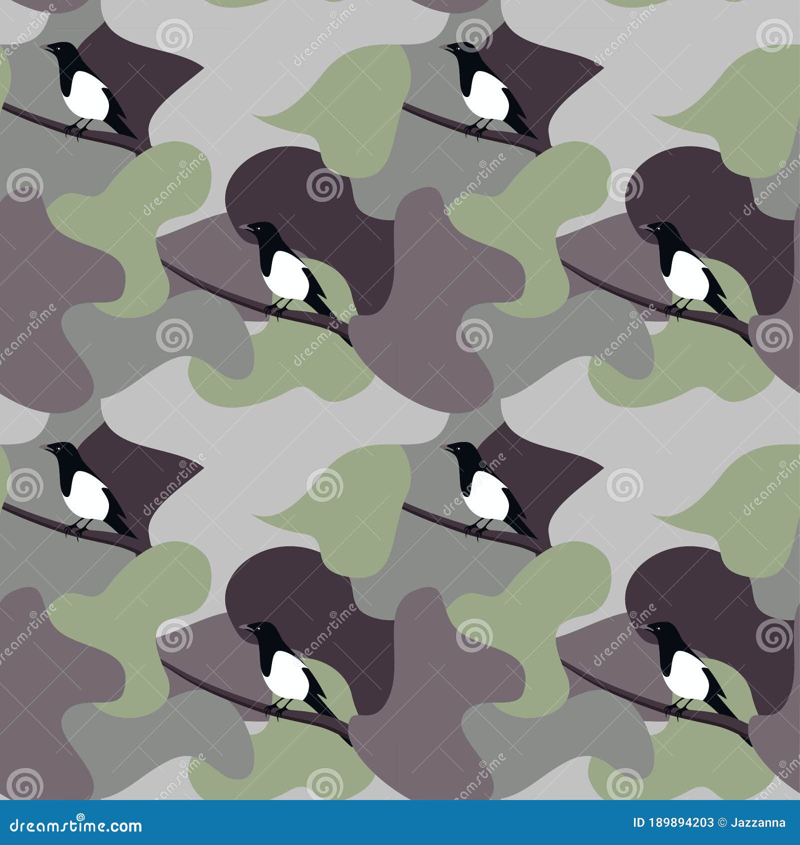 Seamless Pattern Magpie Bird Stock Vector - Illustration of beak, wing ...