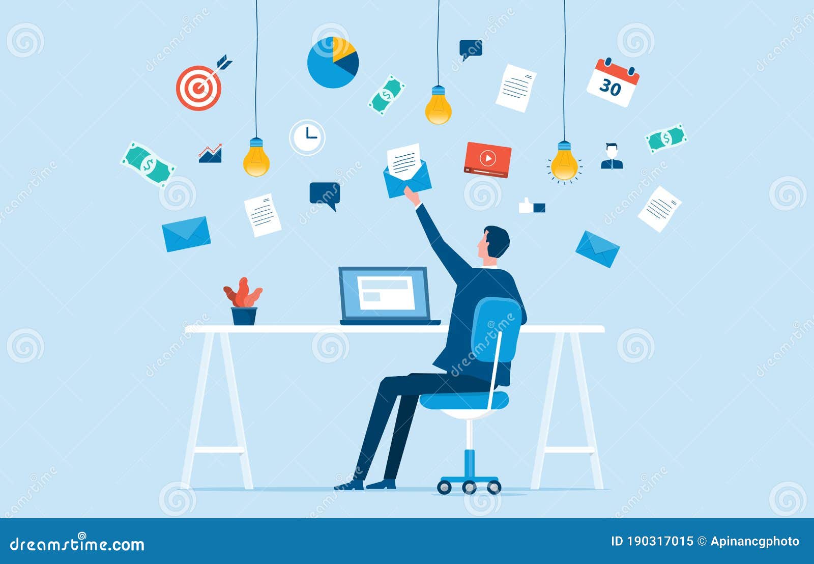 Flat Vector Businessman Working Online Concept and Business Smart ...