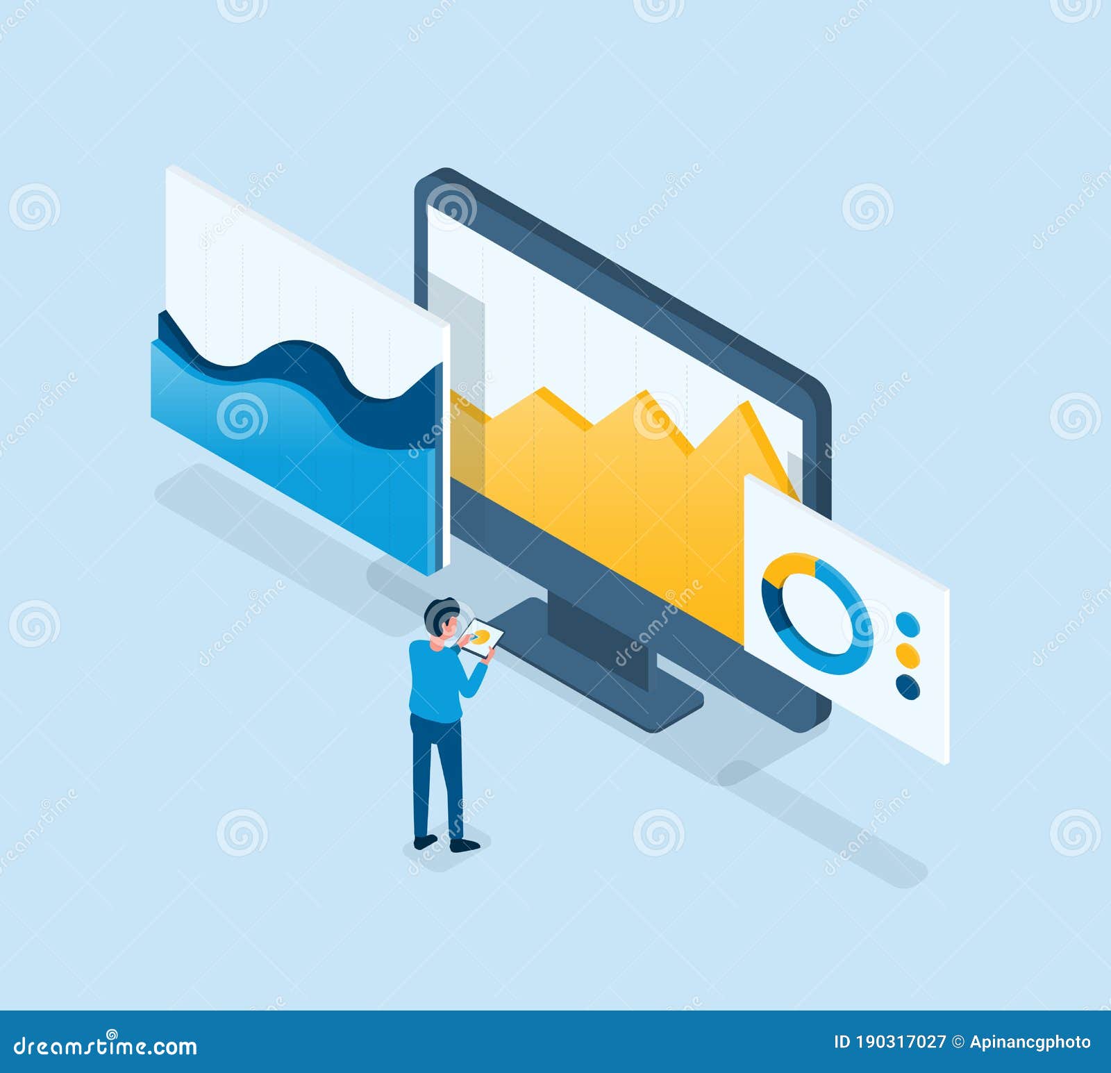 Monitor With A Dashboard With Data, Checklists, Charts. Vector ...