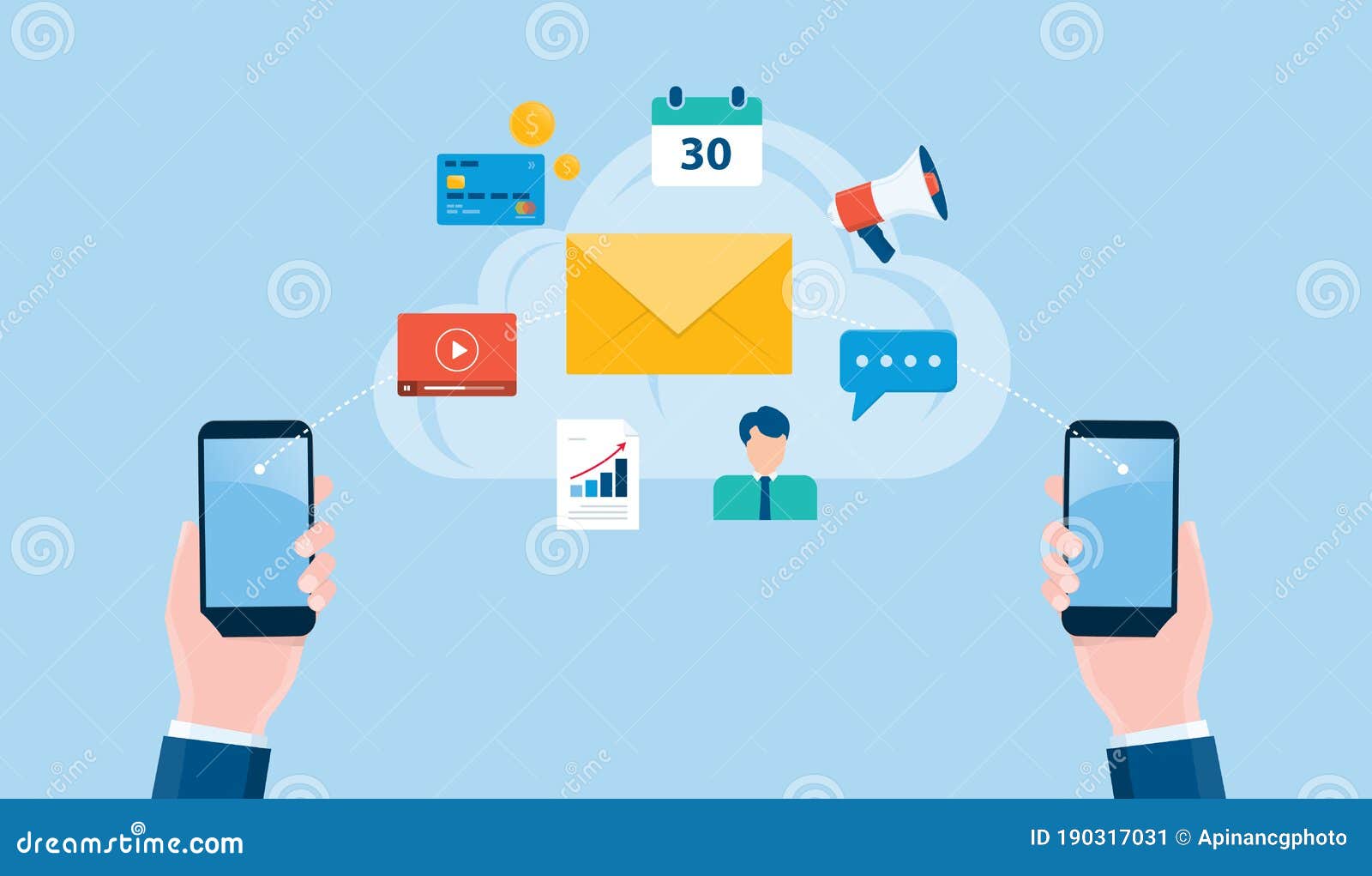Flat Illustration Business Email Marketing Content Connection and ...