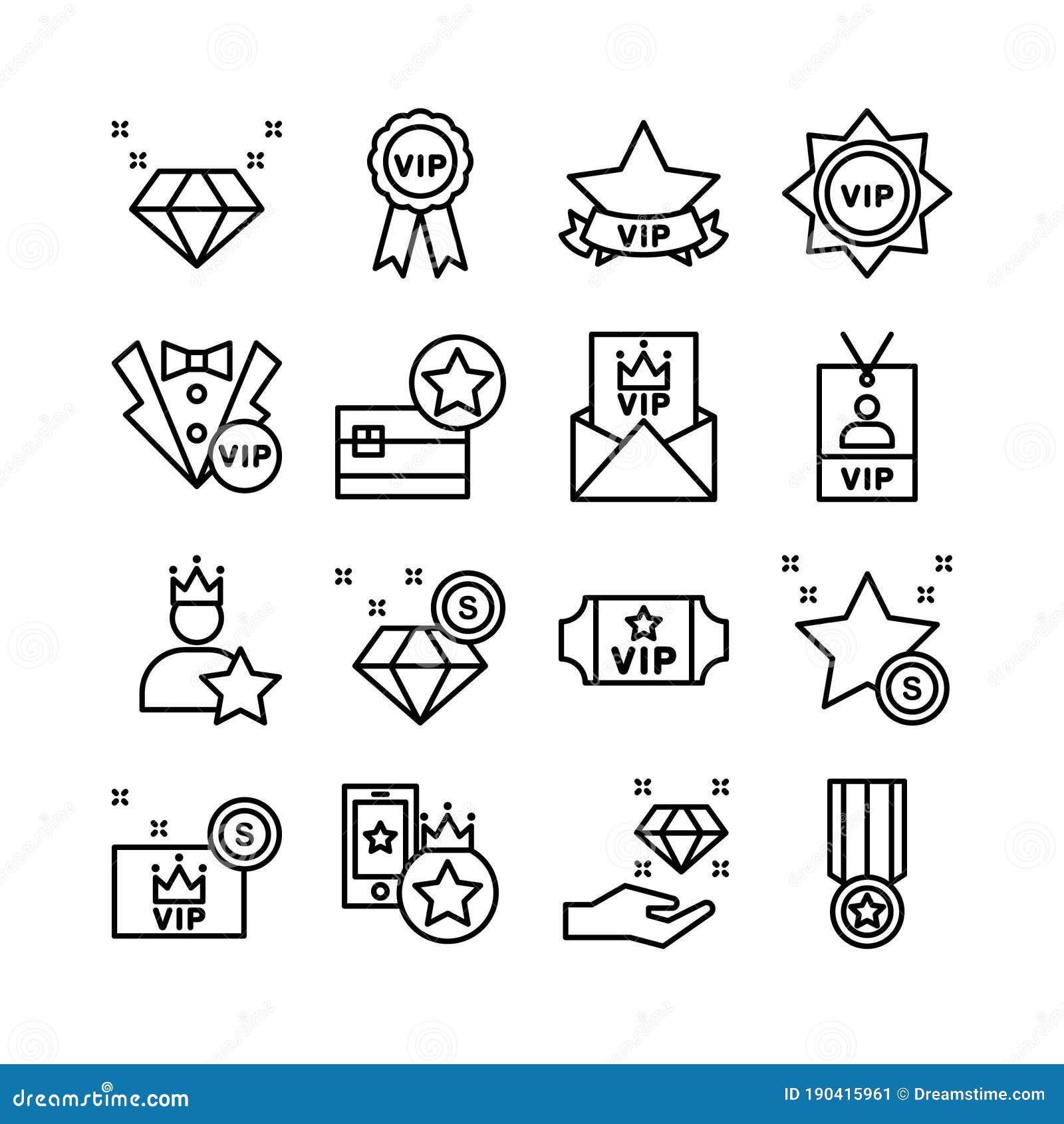VIP Outline Icon Set., Royalty Program Icon Collection Stock Vector ...