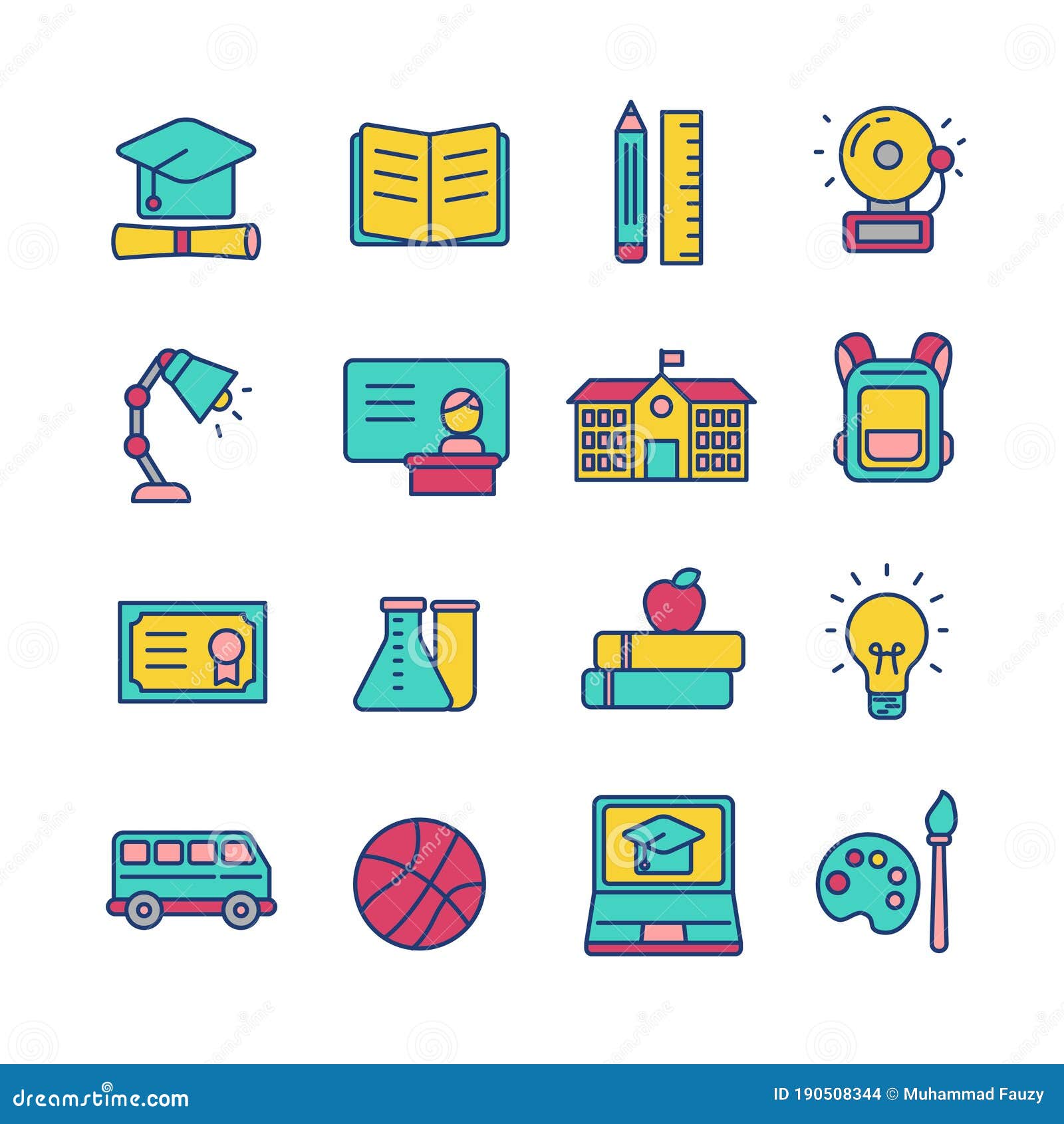 Education Icons Set Draw in Filled Line Design Stock Vector ...