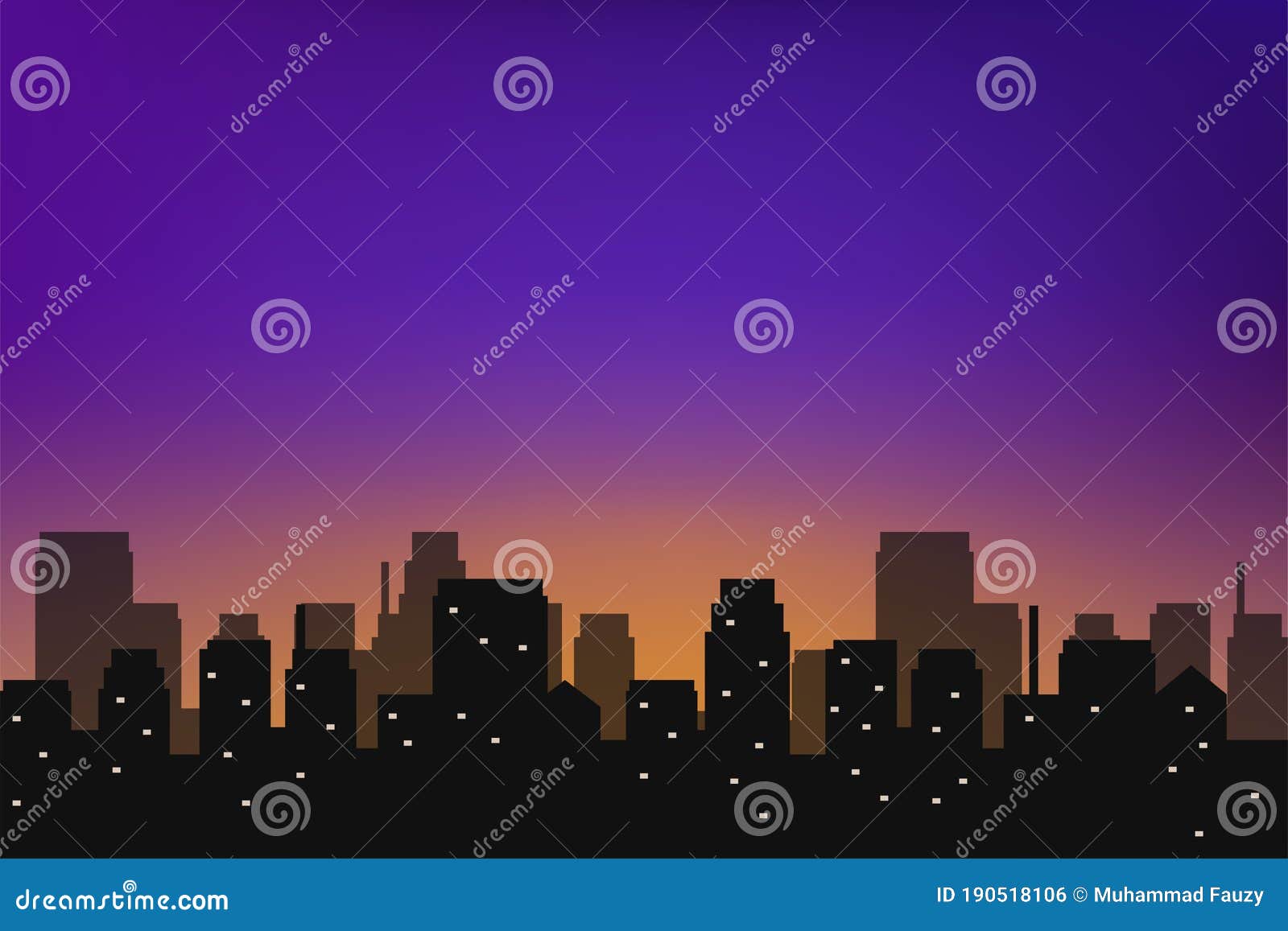 City Skyline Vector Illustration with Purple Color Stock Vector ...