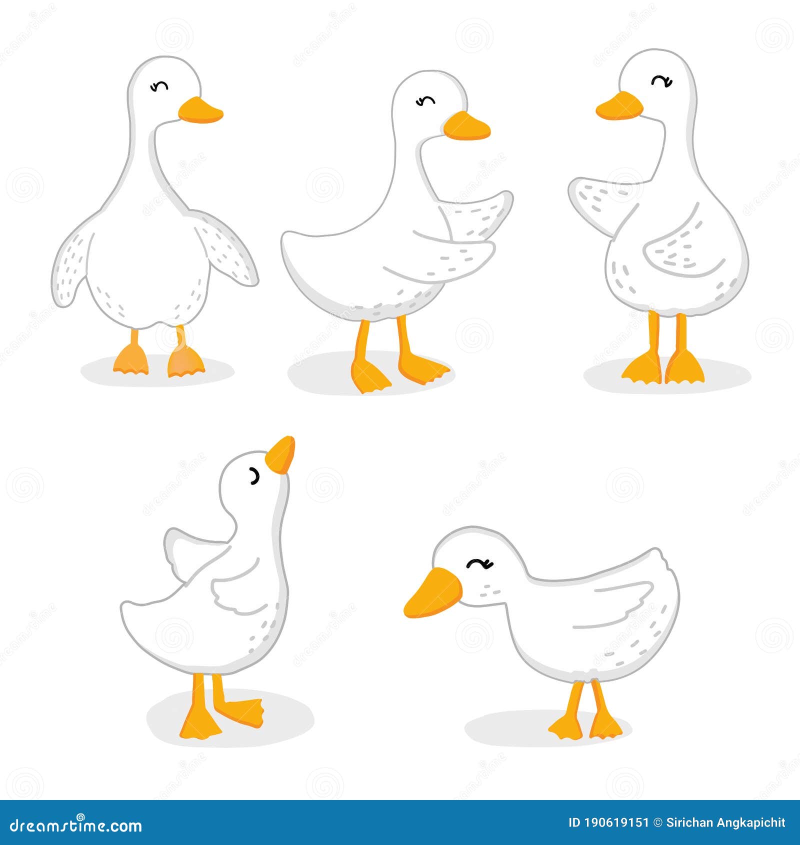 Cute Goose Cartoon Hand Drawn Vector Illustration. Stock Vector ...