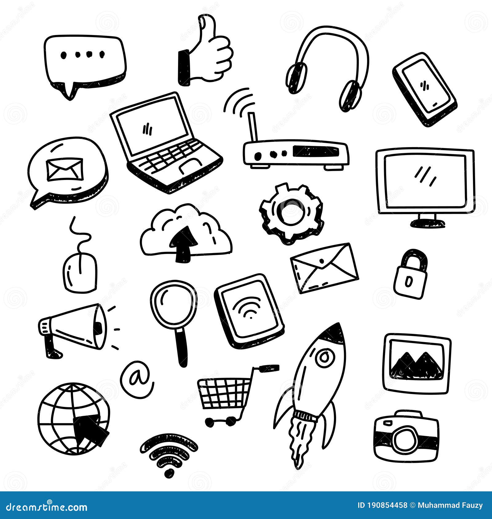 Internet Related Doodle Collection Isolated on White Stock Vector ...