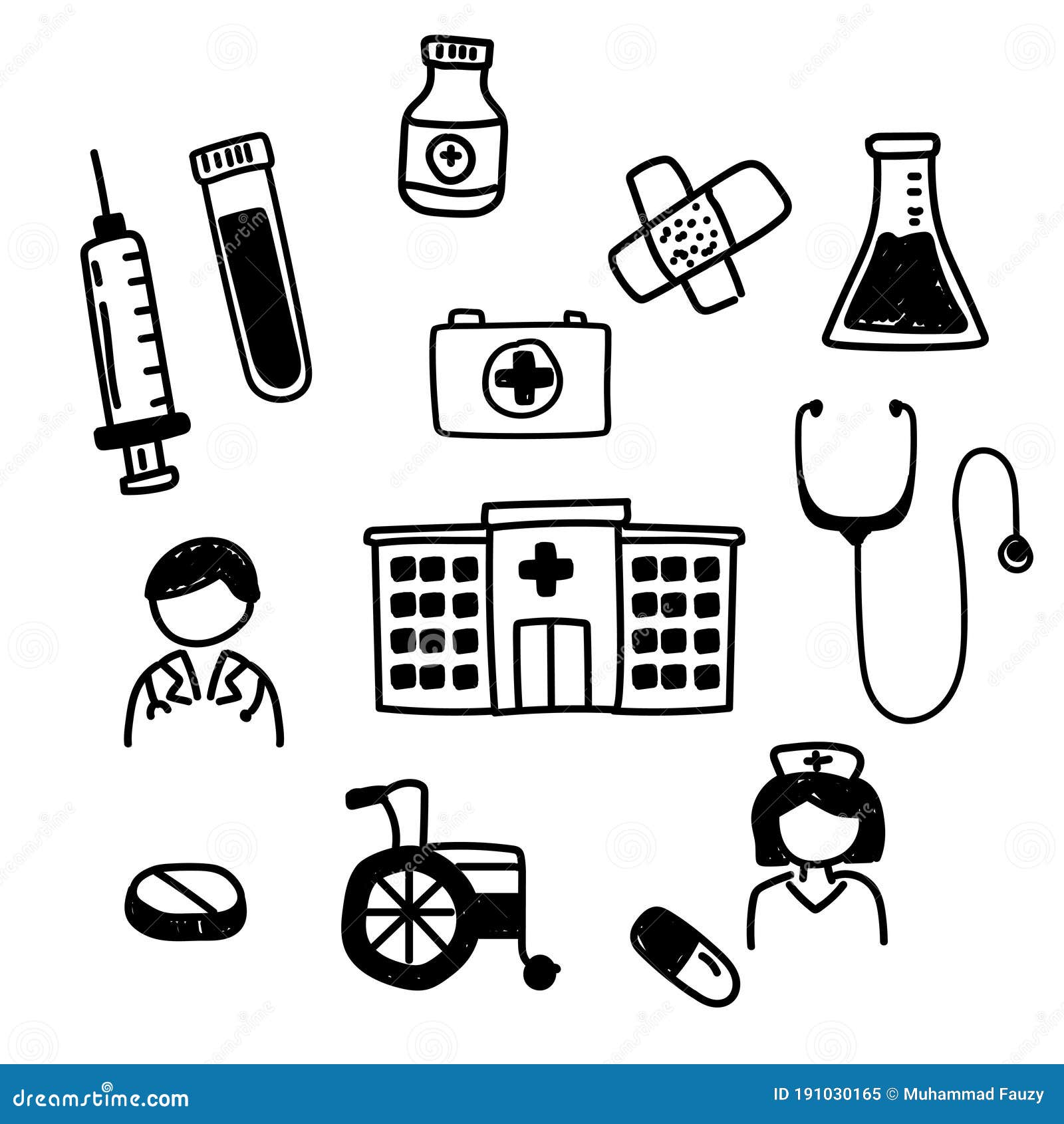 Hospital Related Doodle Illustration with Cute Design Stock Vector ...