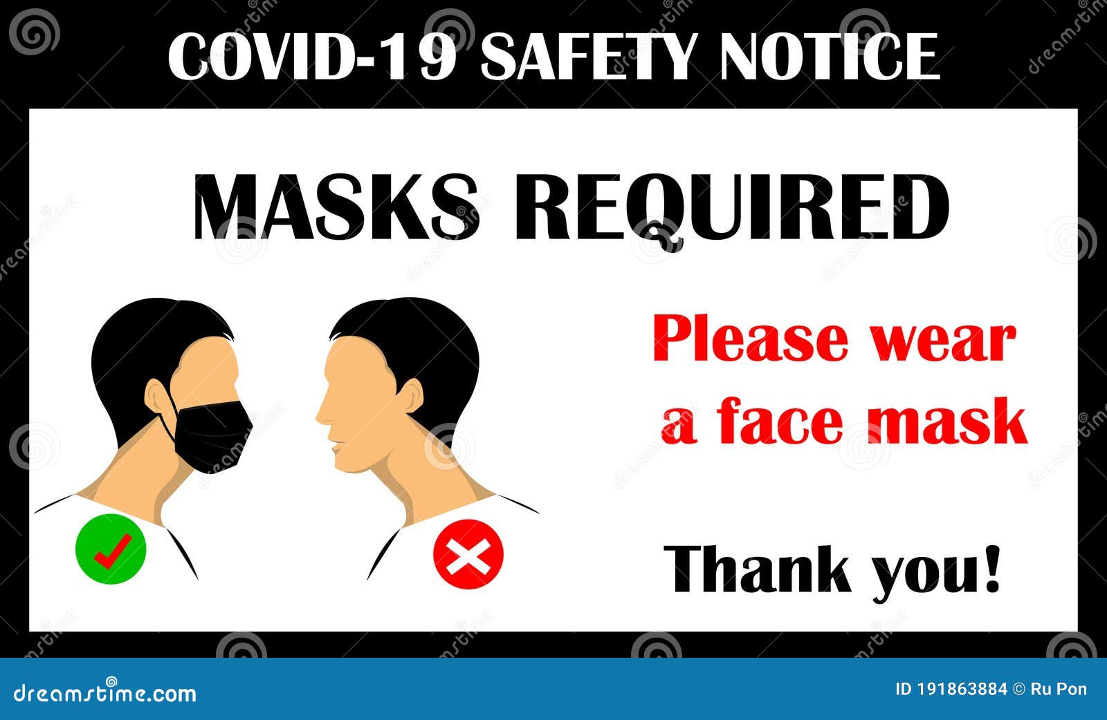 Wear Mask Sign Vector. Mask Sign and Notice. Safety Notice for Wearing ...