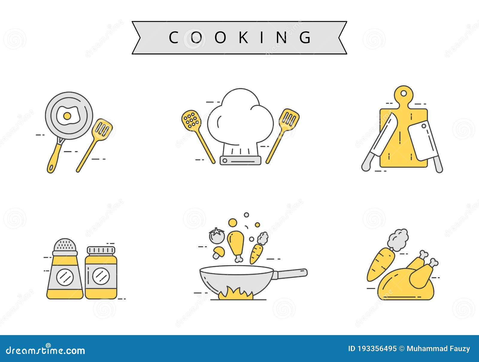 Cooking Related Icons Collection Draw in Linear Color Style Stock ...