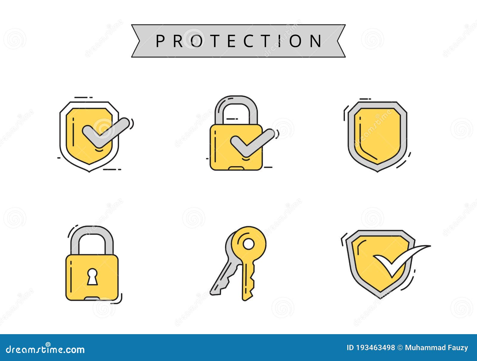 Protection Icons Collection Draw in Linear Color Style Stock Vector ...