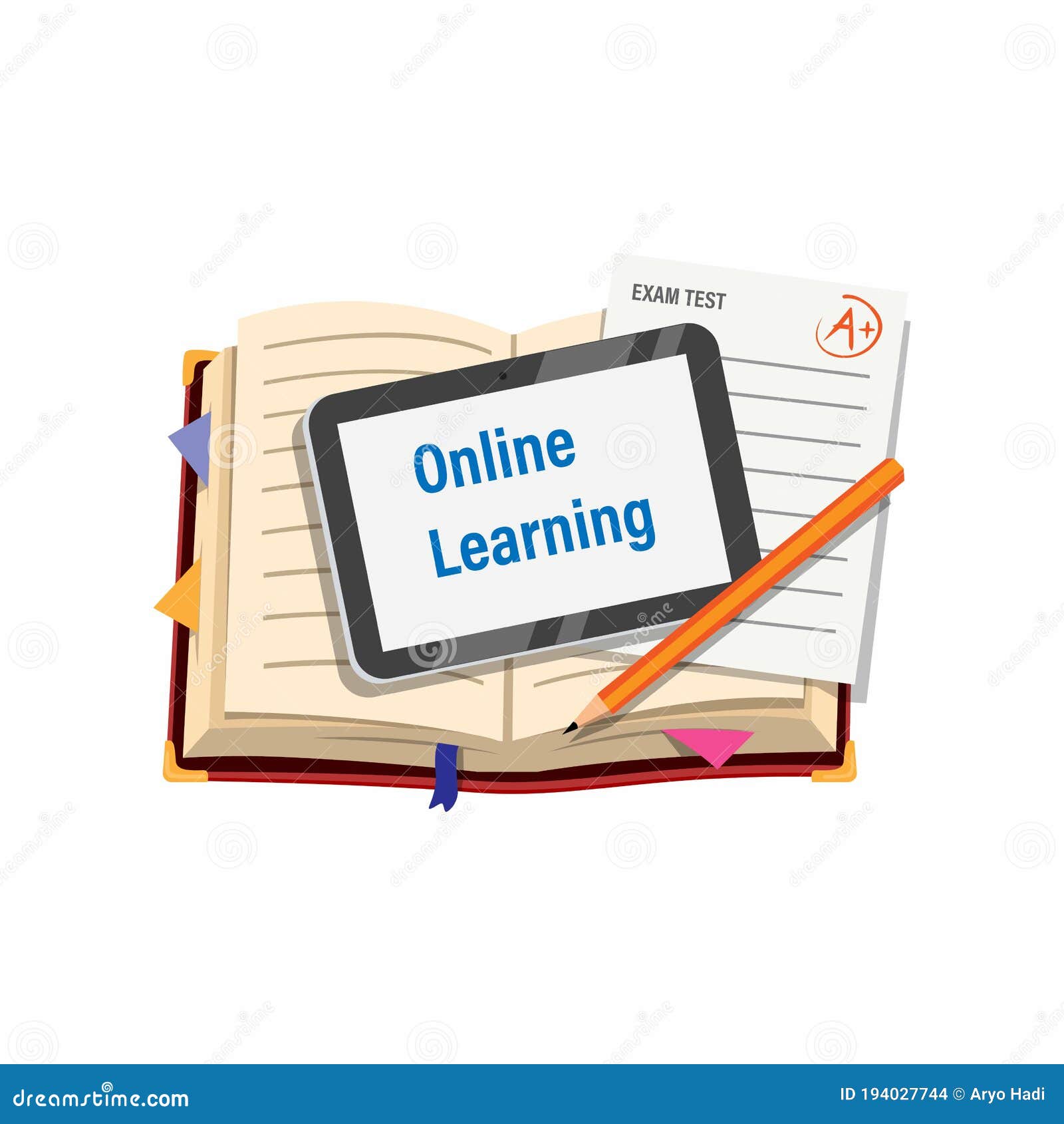 Online Learning Course for Student with Book Tab and Exam Paper Symbol ...