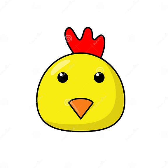 Cute and Simple Chicken Face Cartoon Illustration Isolated on White ...