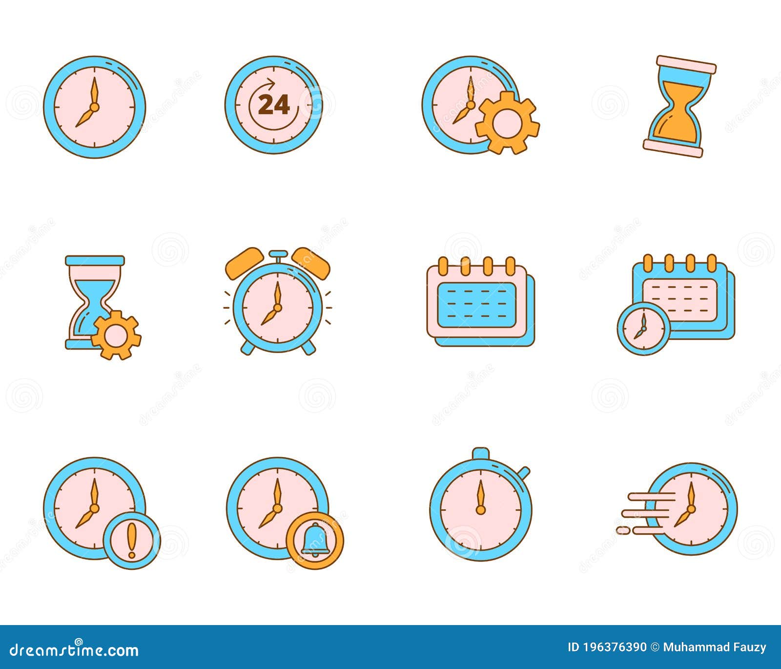 Colorful Linear Time and Date Icons Set Stock Vector - Illustration of ...