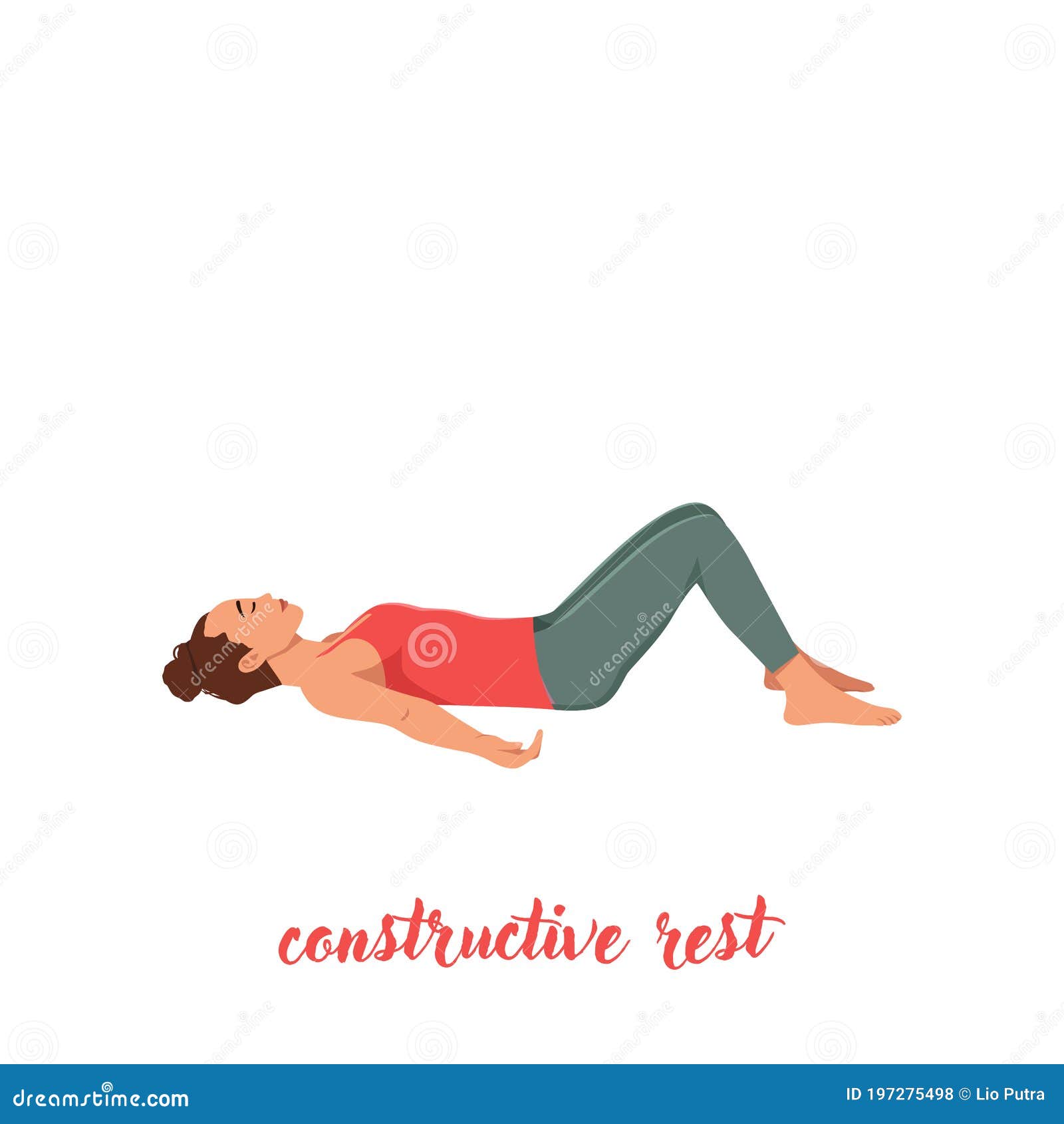 Woman Doing Constructive Rest Pose, Savasana Variation Stock ...