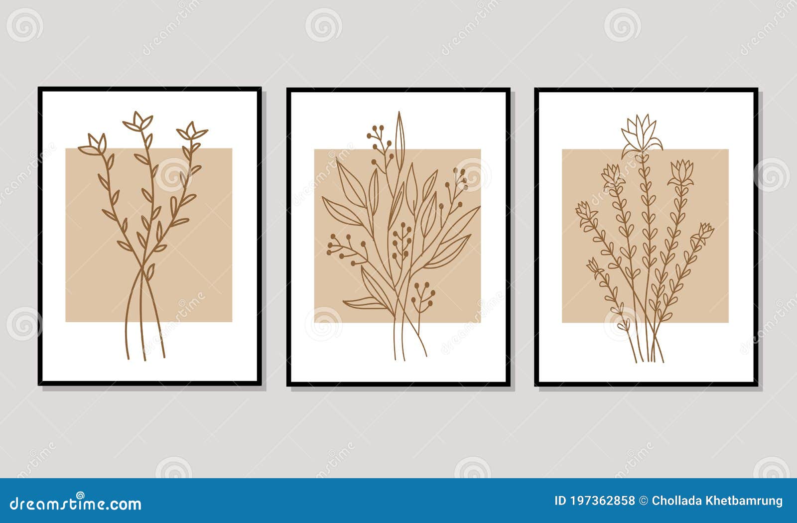 Gallery Wall Art Set of 3 Printable Minimalist Print. Stock Vector ...