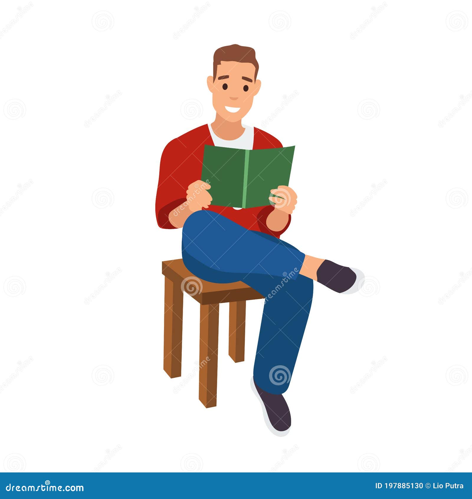Flat Man with Home Clothes Reading Book Stock Vector - Illustration of ...