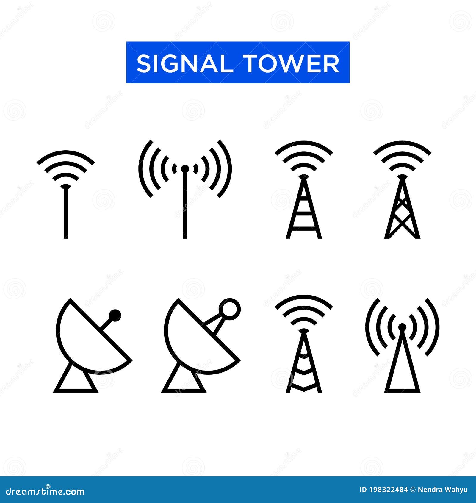 Icon Set of Signal Tower. Suitable for Design Elements of Telecom ...