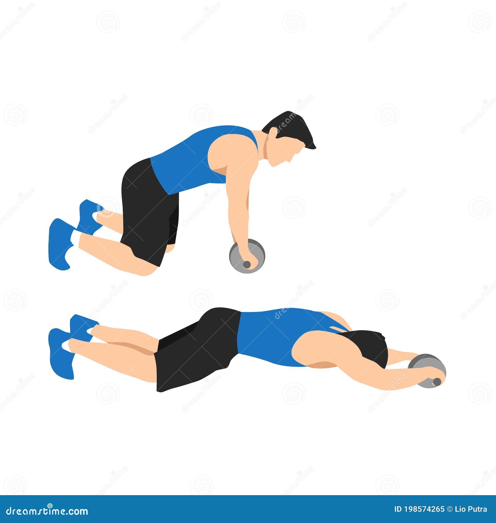 Man Doing Abdominal Roller Exercise Side View Stock Vector ...