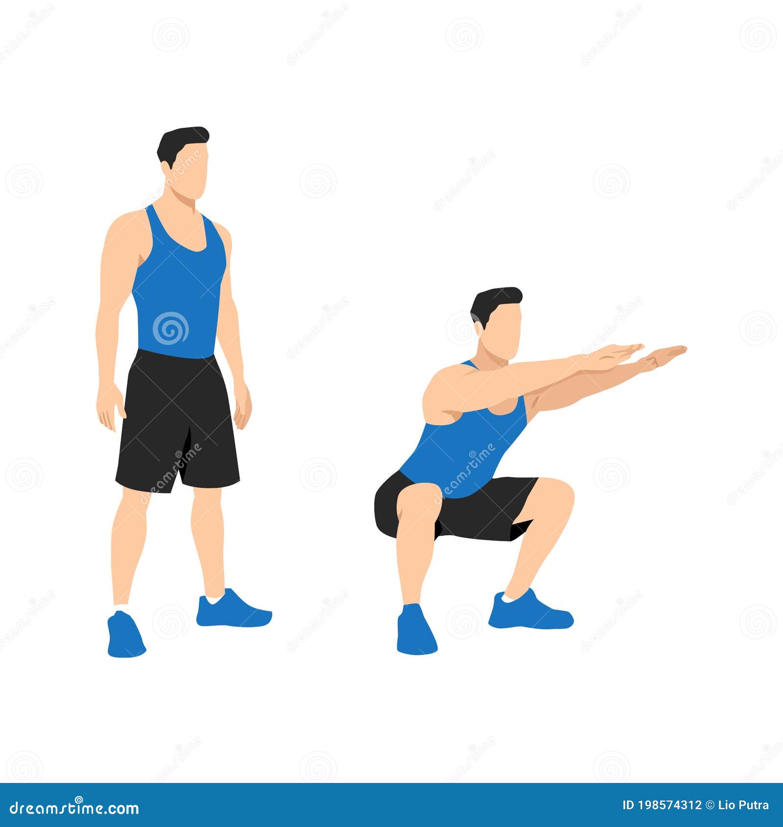 Exercise Guide by Man Doing Air Squat in 2 Steps Stock Vector ...