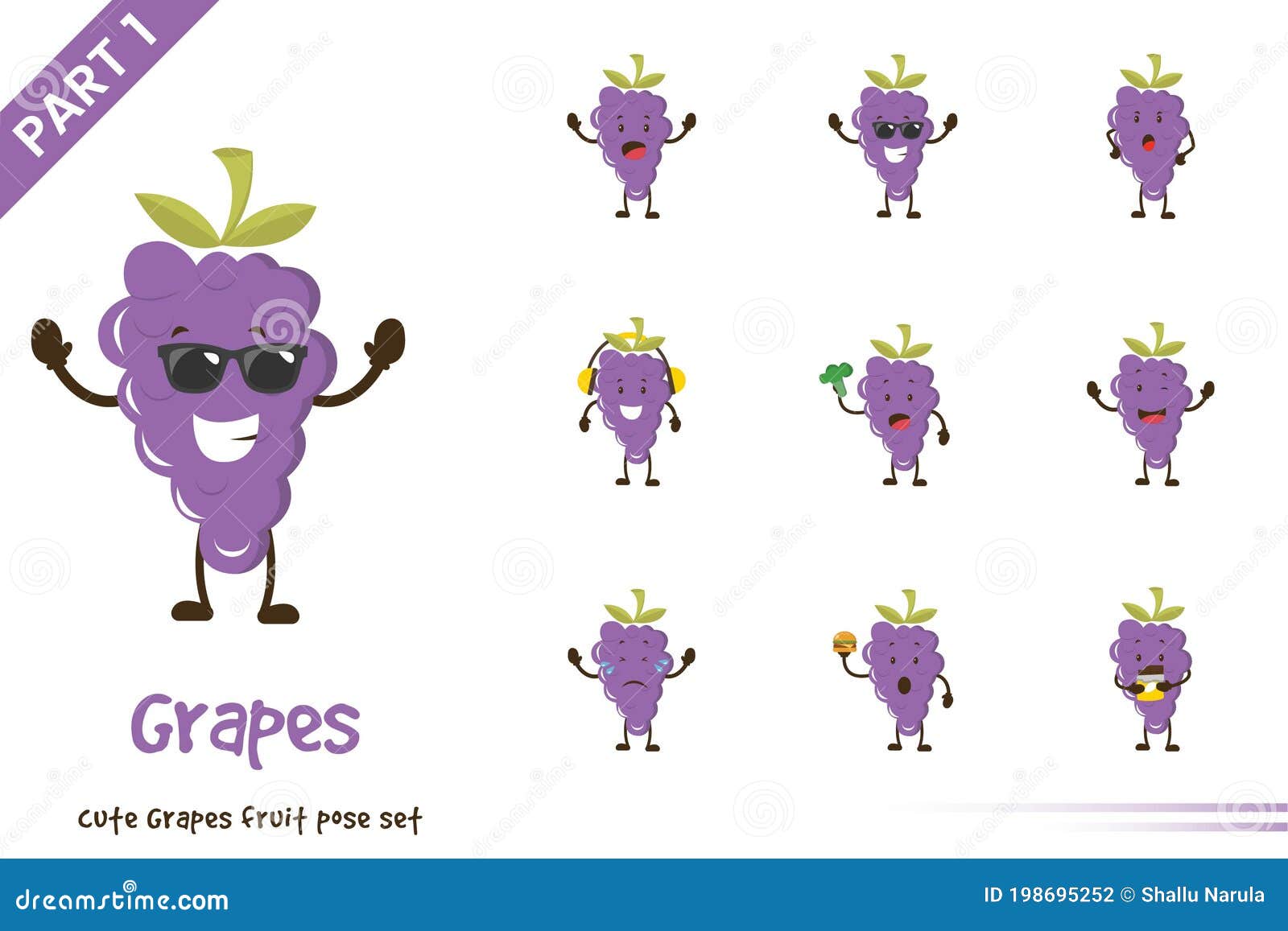 Vector Cartoon Illustration of Cute Grapes Stock Vector - Illustration ...