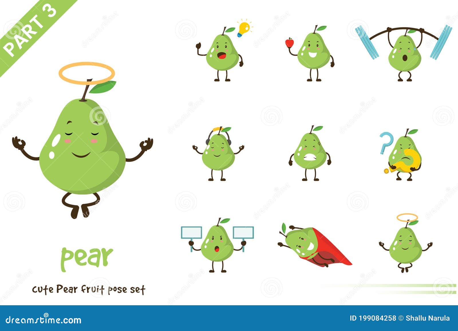 Cartoon Illustration of Pear Fruit Poses Set. Stock Vector ...