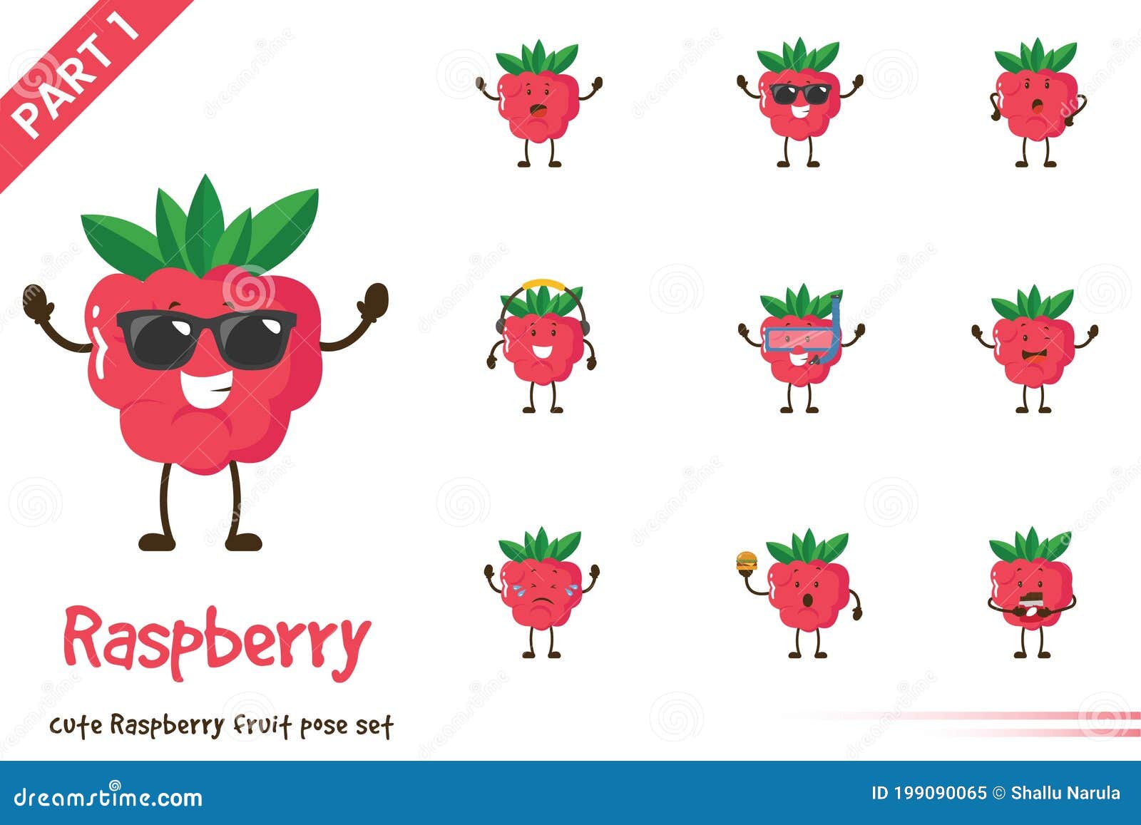 Cartoon Illustration of Raspberry Fruit Poses Set. Stock Vector ...