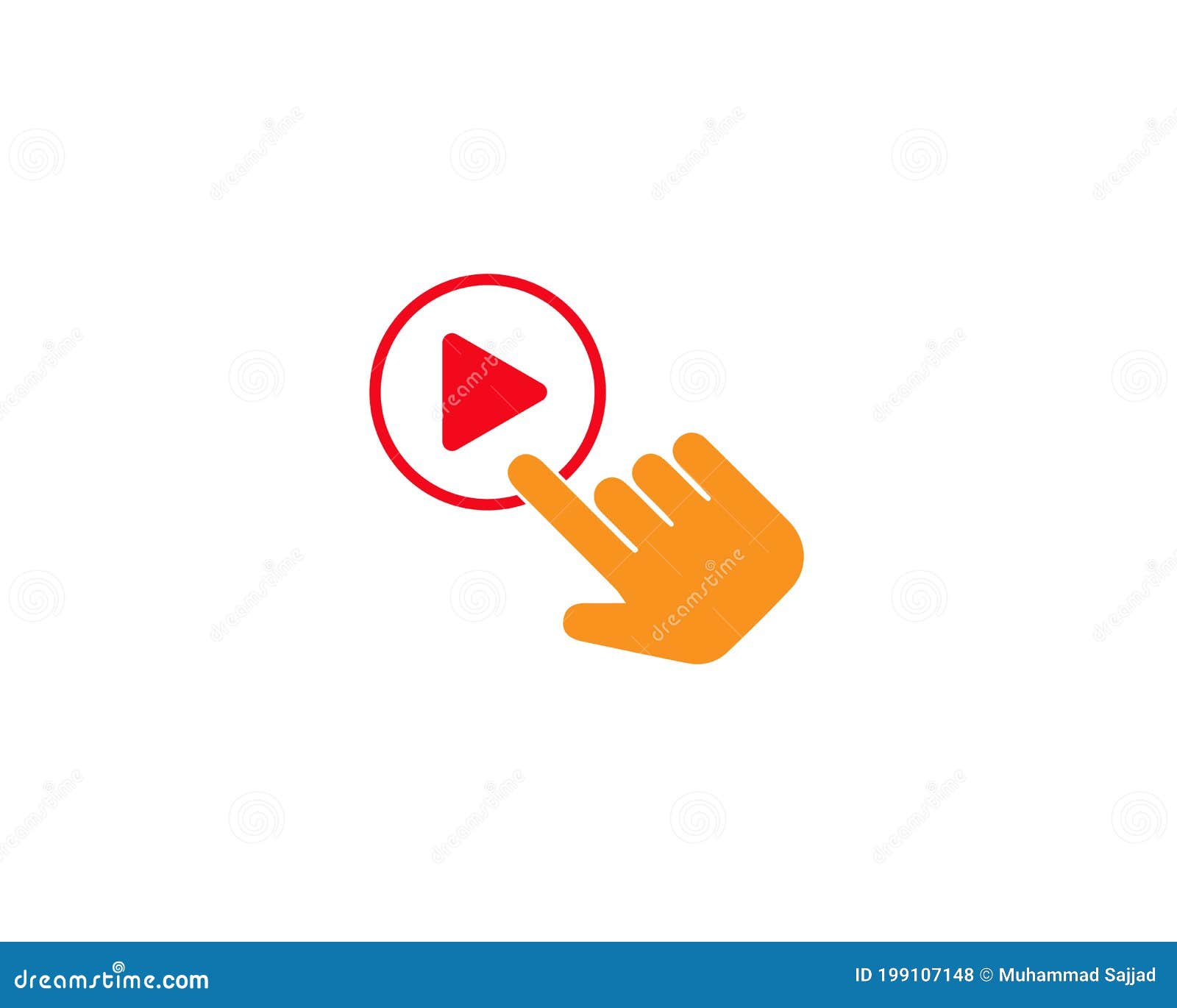 Play Button Icon - Play Button Symbol with Hand Click Stock Vector ...