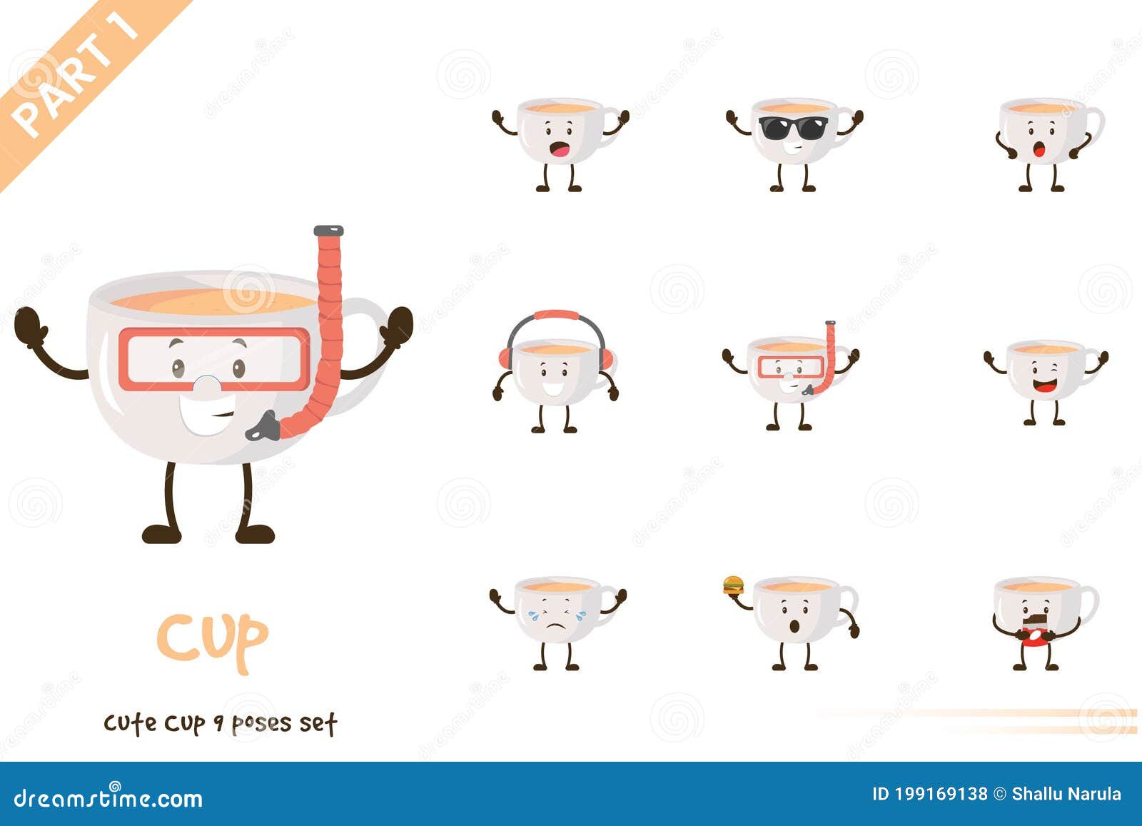 Cartoon Illustration of Cute Cup Poses Set. Stock Vector - Illustration ...