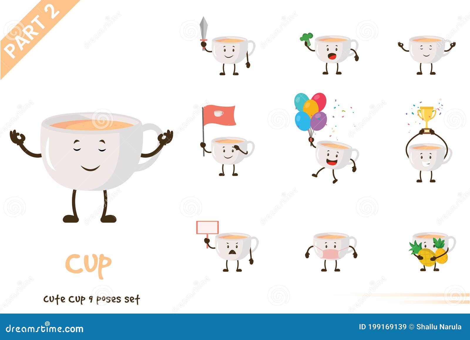 Cartoon Illustration of Cute Cup Poses Set. Stock Vector - Illustration ...