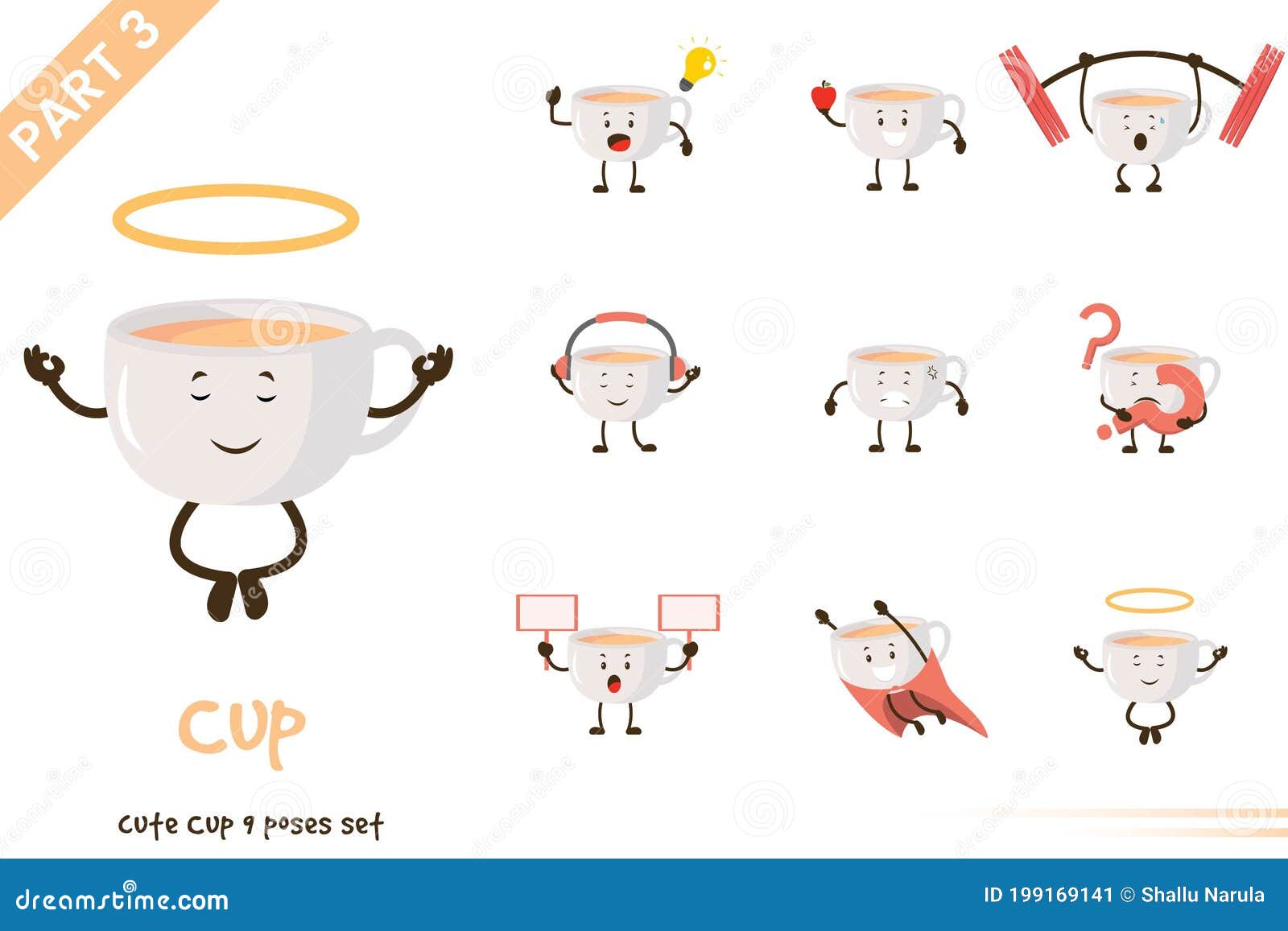 Cartoon Illustration of Cute Cup Poses Set. Stock Vector - Illustration ...