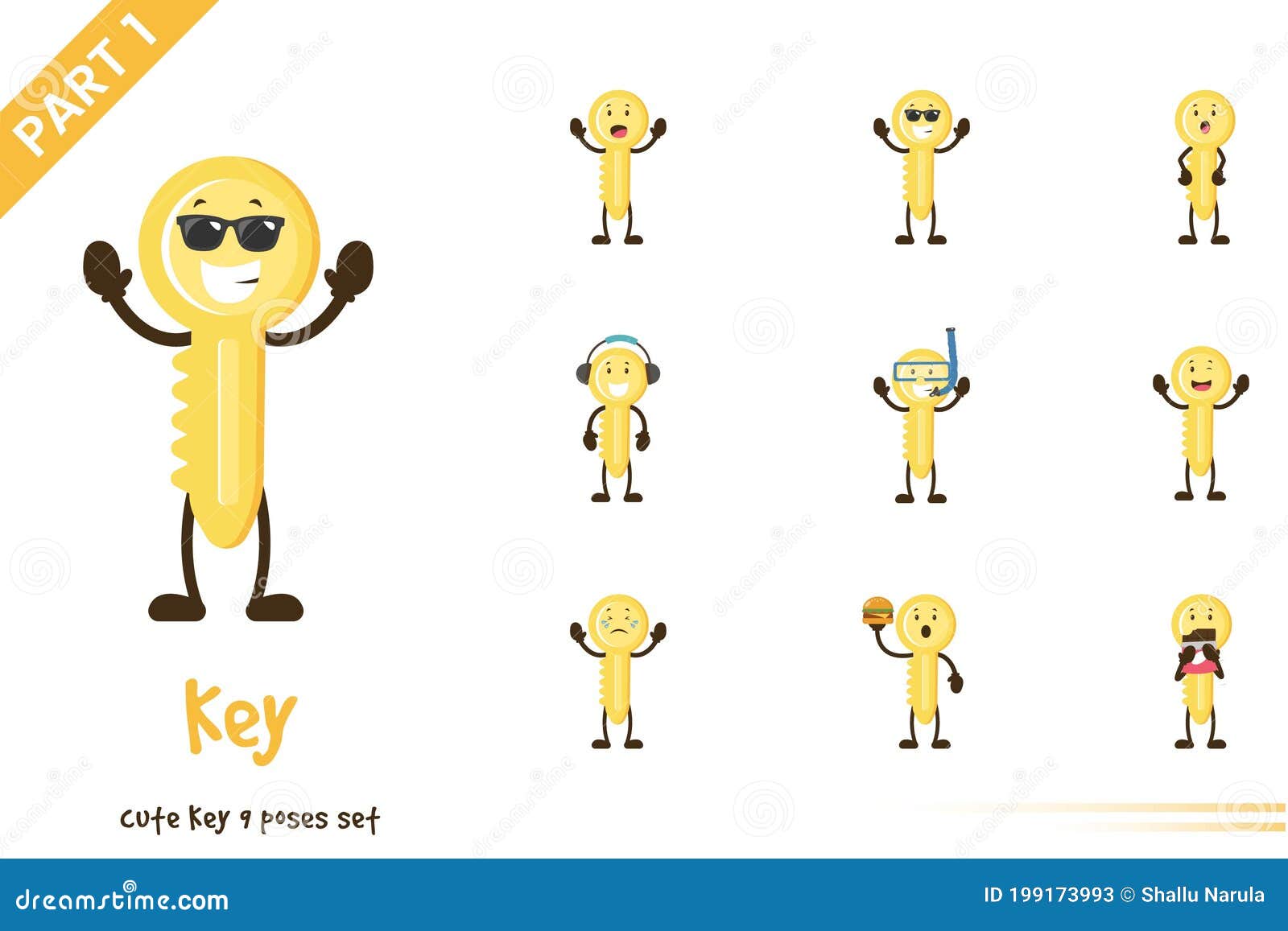 Cartoon Illustration of Cute Key Poses Set. Stock Vector - Illustration ...