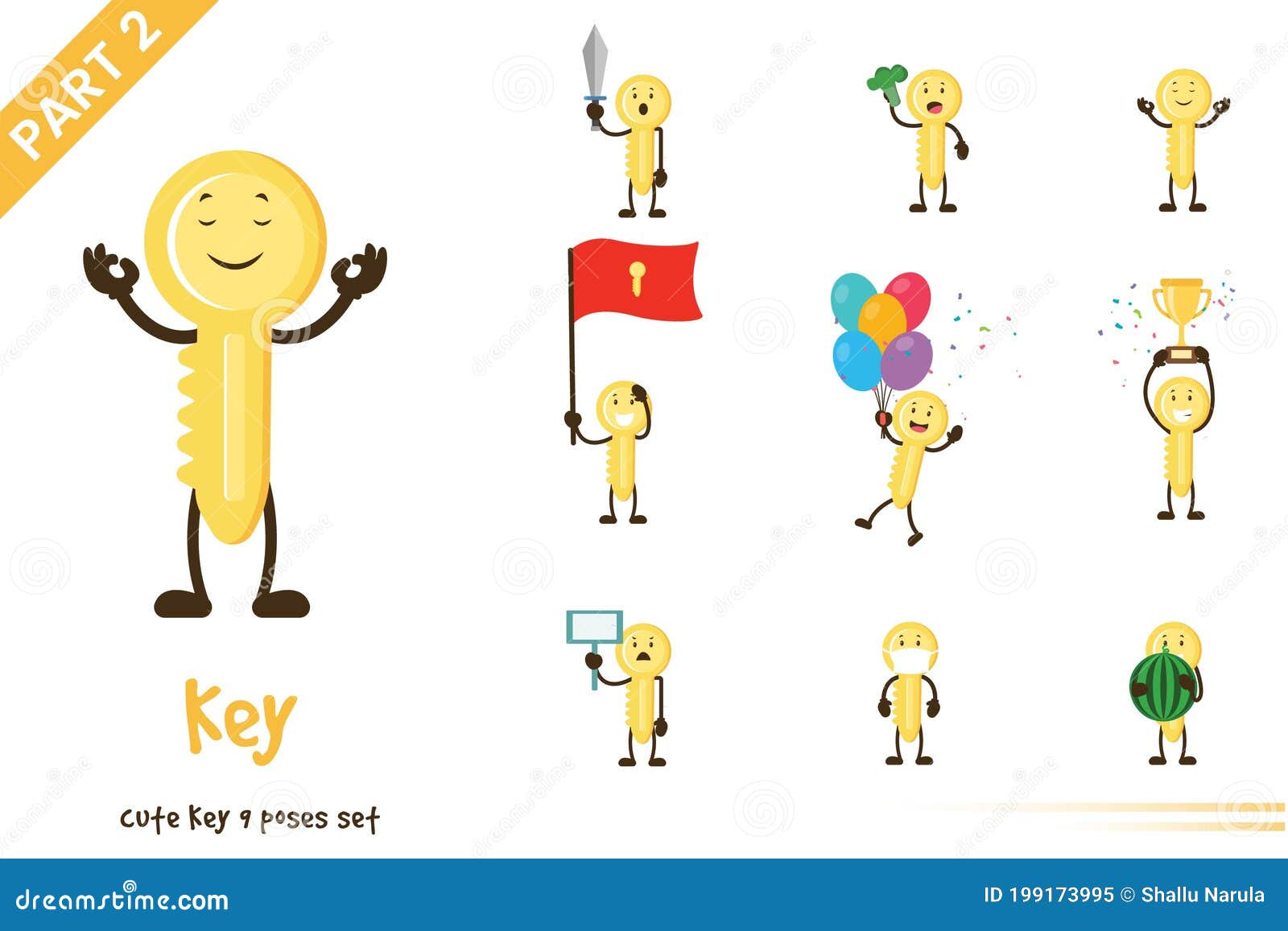 Cartoon Illustration of Cute Key Poses Set. Stock Vector - Illustration ...