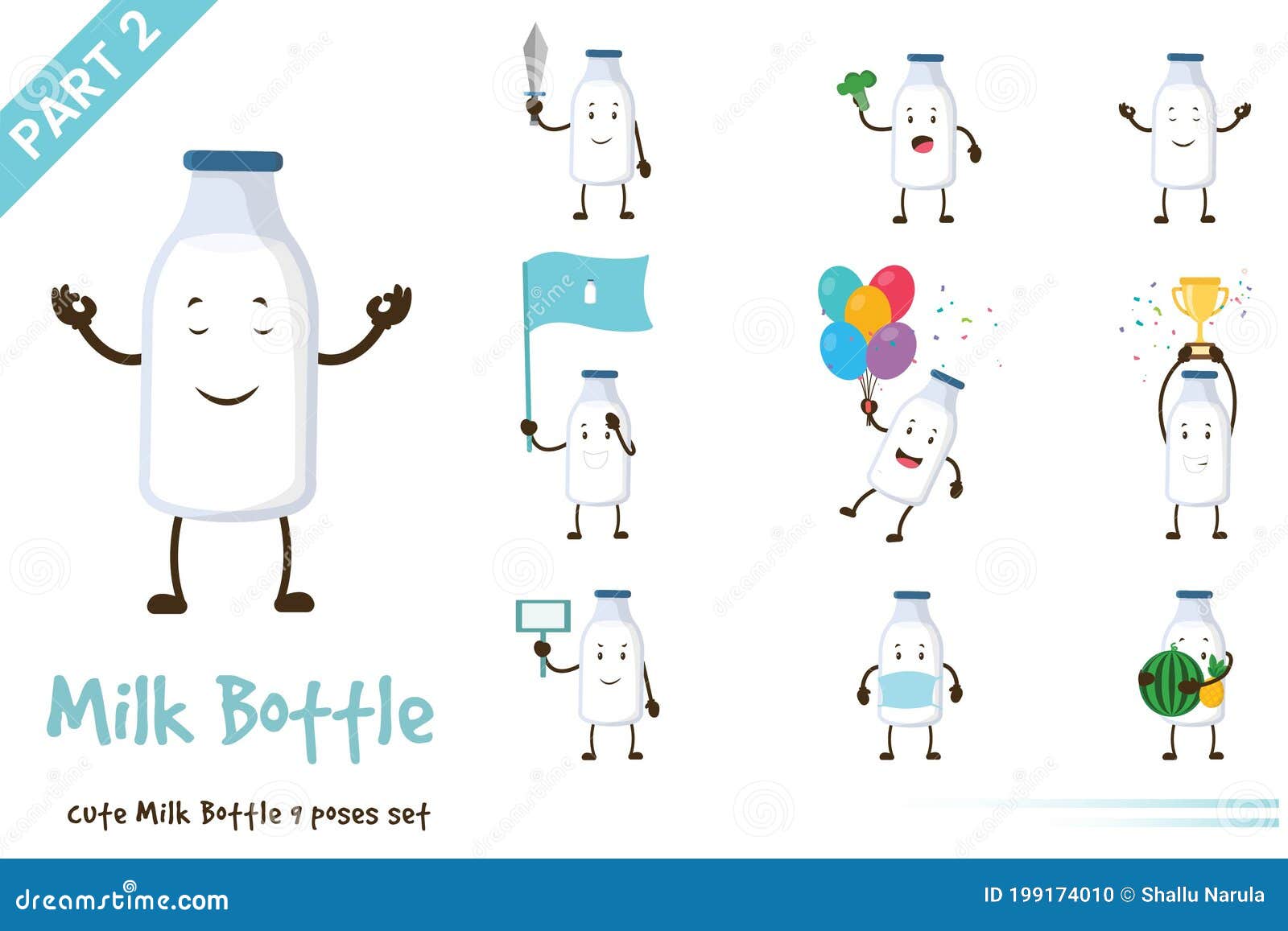 Cartoon Illustration of Cute Milk Bottle Poses Set. Stock Vector ...