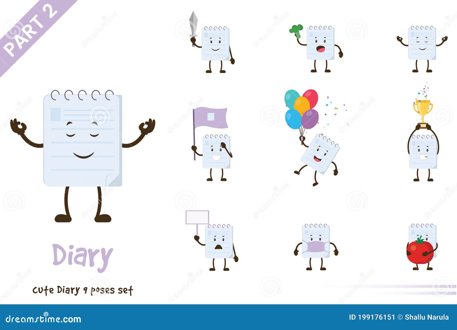 Cartoon Illustration of Cute Diary Poses Set. Stock Vector ...