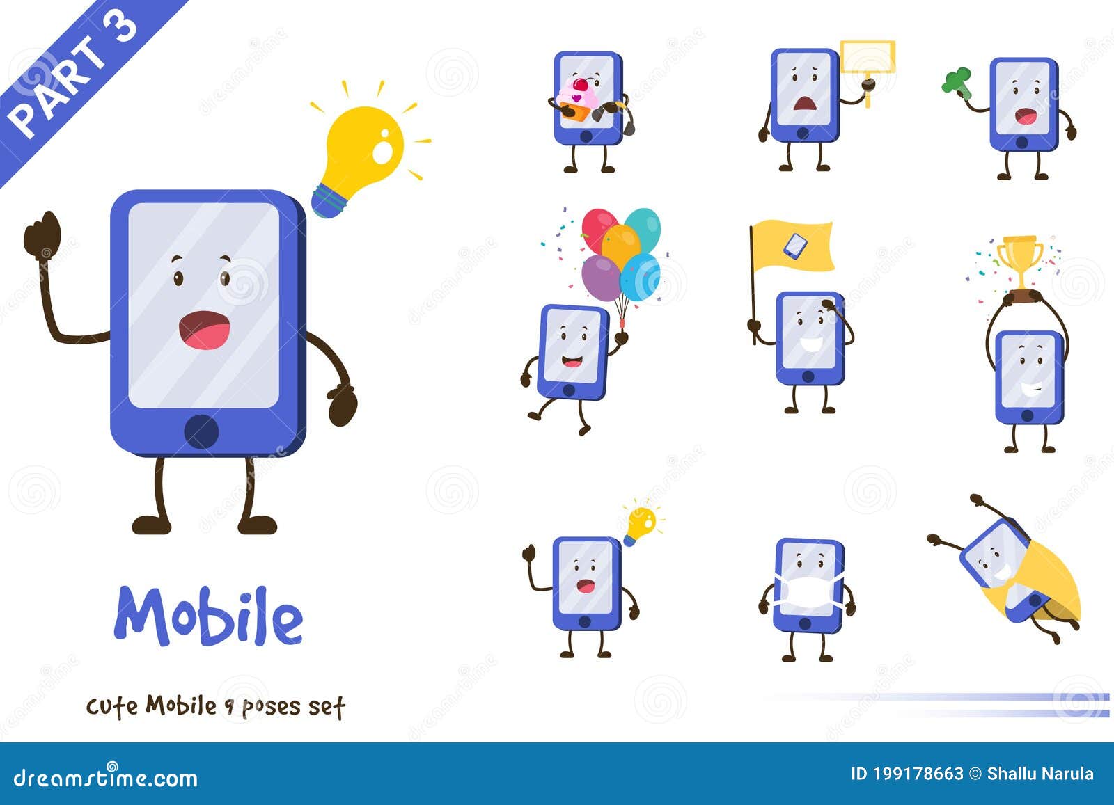 Cartoon Illustration of Cute Mobile Poses Set. Stock Vector ...