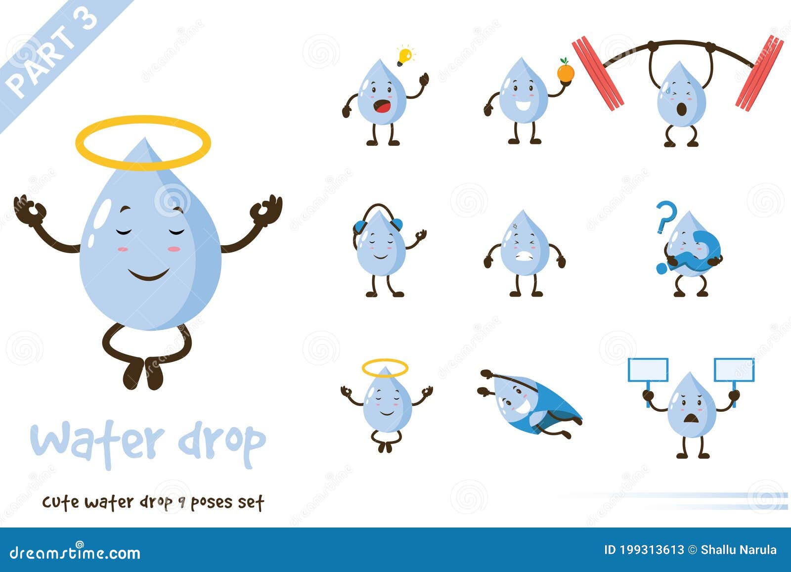 Cartoon Illustration of Cute Water Drop Poses Set. Stock Vector ...